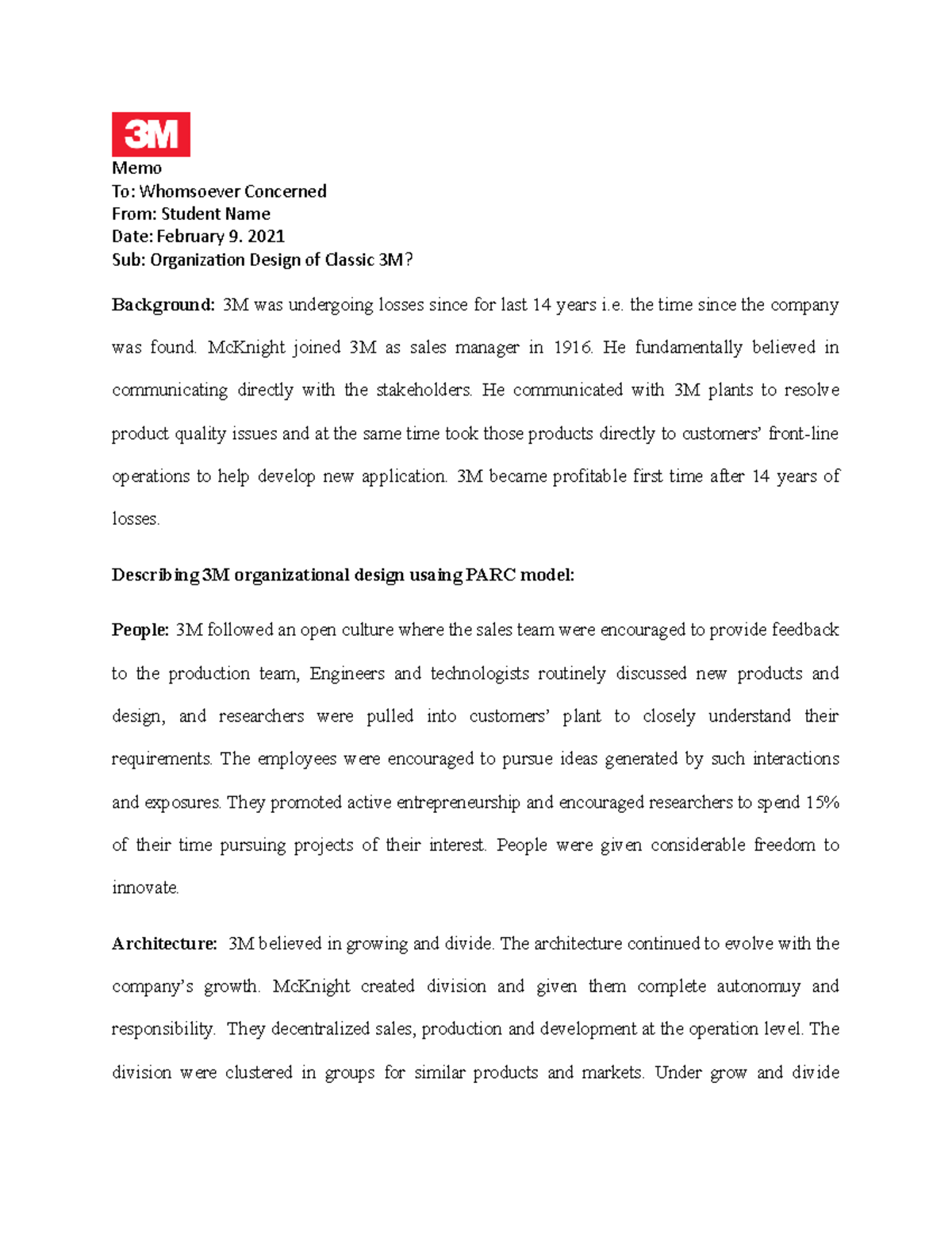 Organization Design of Classic 3M - Studocu