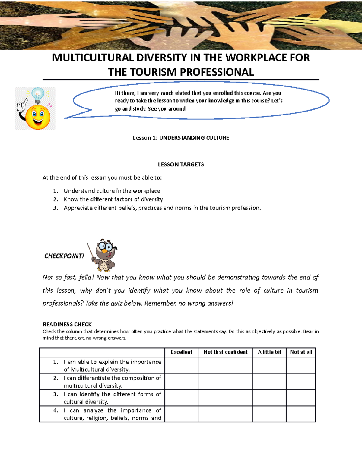 Multi-Lesson 1 - n/a - THE TOURISM PROFESSIONAL Lesson 1: UNDERSTANDING ...