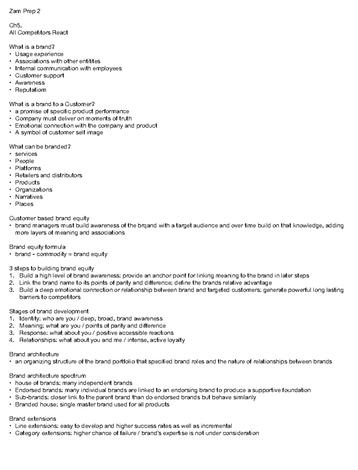 Midterm 2 prep notes - Zam Prep 2 Ch5. All Competitors React What is a ...