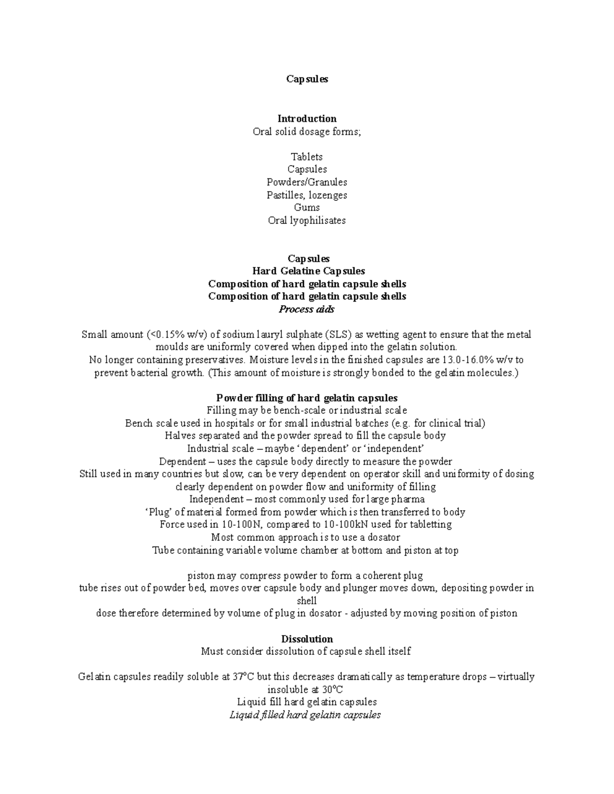 Capsules - Summary - Capsules Introduction Oral solid dosage forms ...