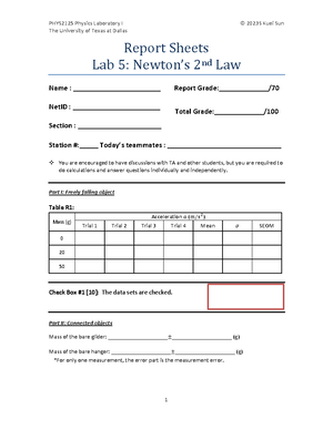 Physics Lab 4 - Mandatory labs assigned for each experiment completed ...