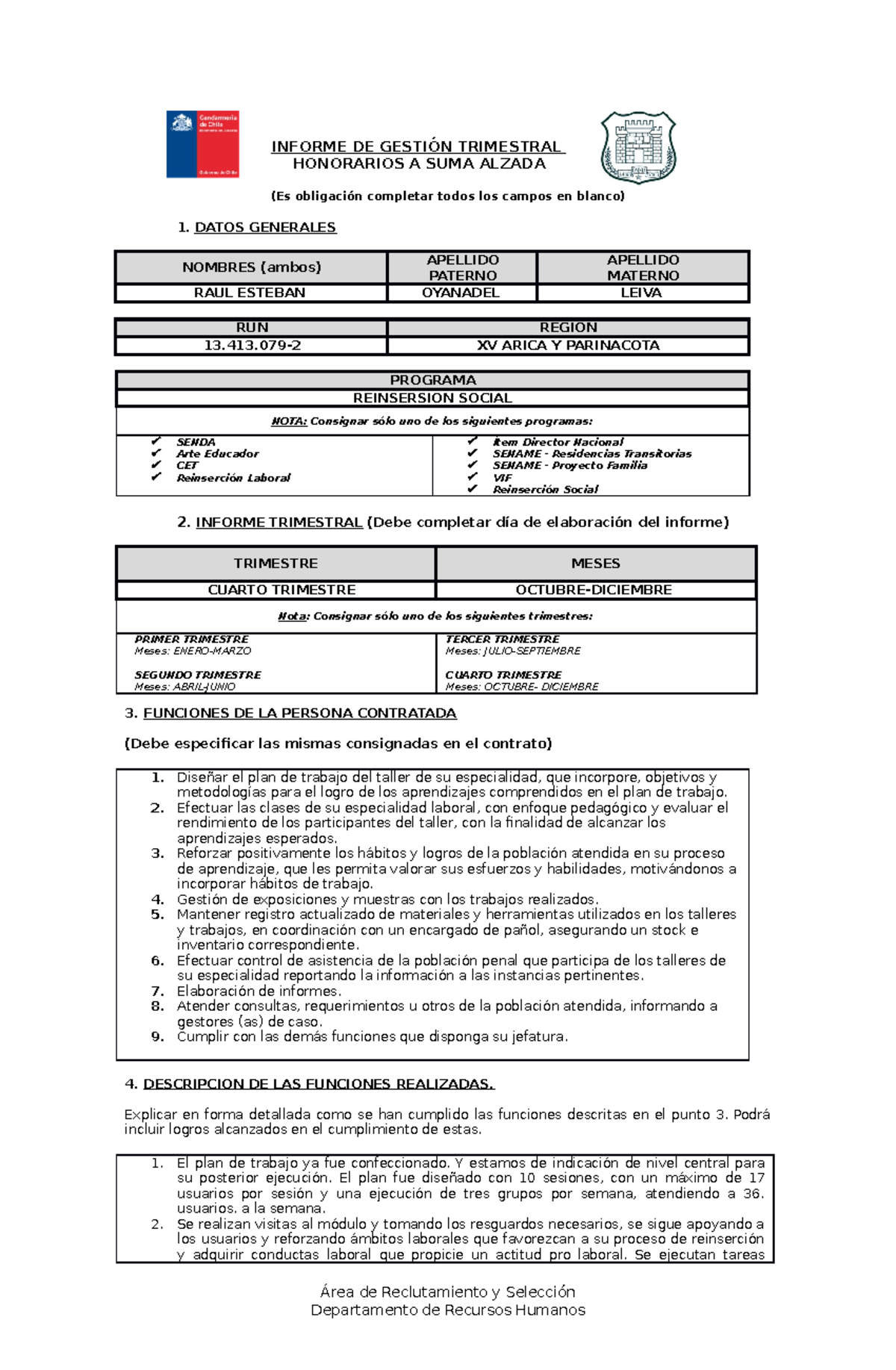 Informe DE Gestión Trimestral Octubre- Diciembre 2022 Raul Oyanadel ...