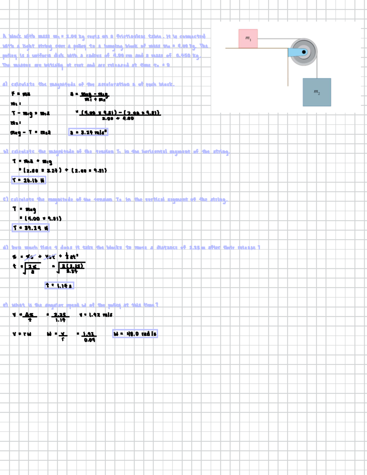 PHYS101 - rotational motion homework - A block with mass 1 = 2. 00 kg rests on a frictionless ...