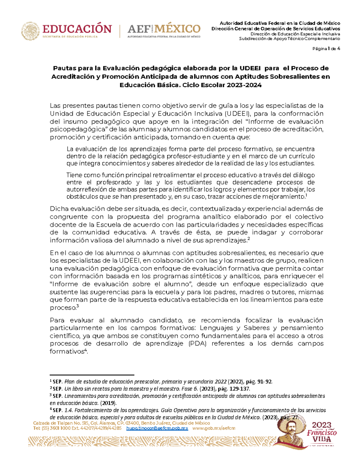 Pauta Orientadora PARA LA Udeei - Dirección General de Operación de ...