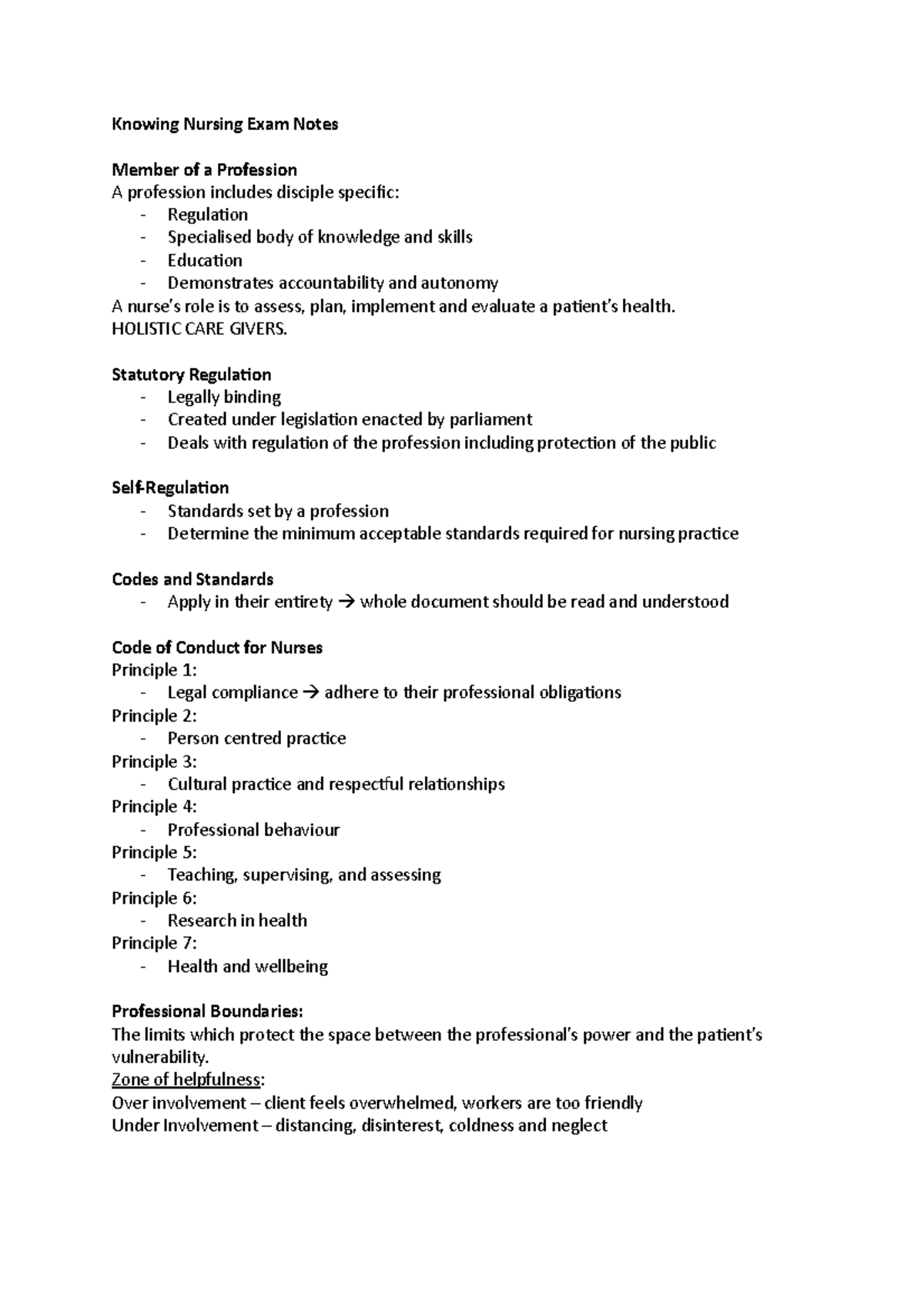 Knowing Nursing Exam Notes - HOLISTIC CARE GIVERS. Statutory Regulation ...