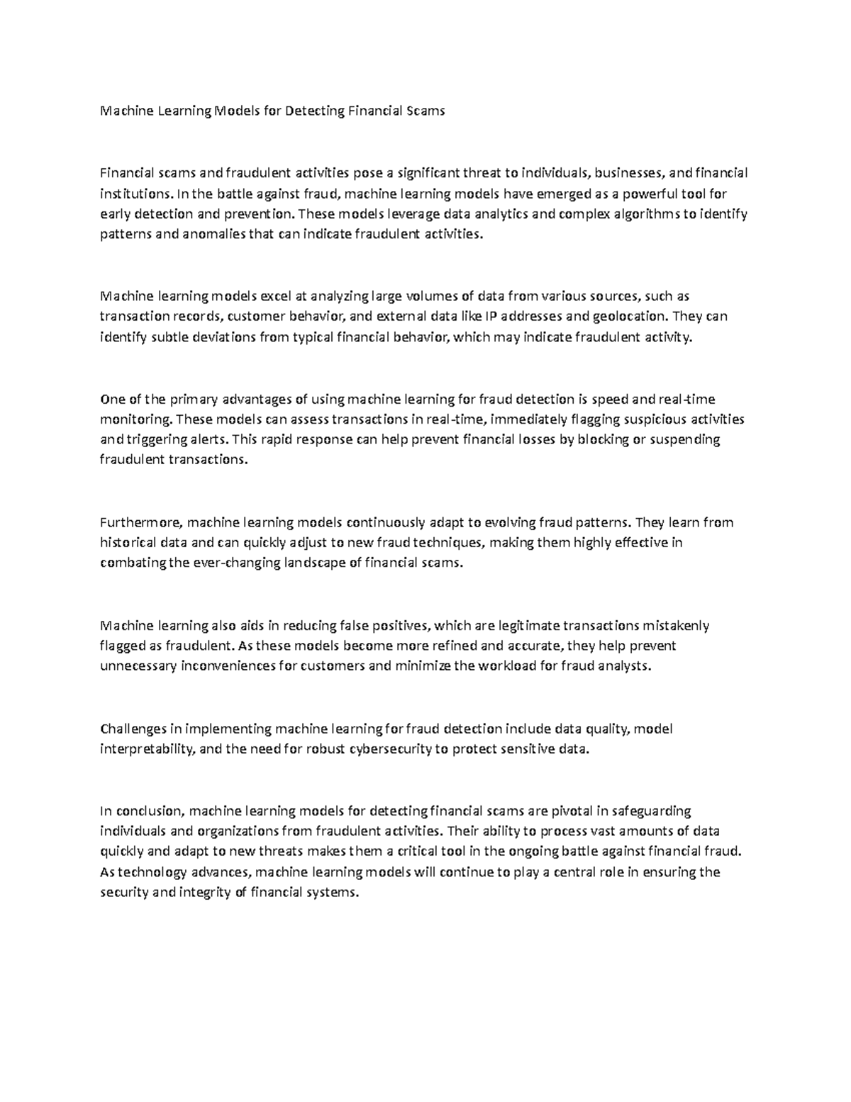 Machine Learning Models for Detecting Financial Scams - In the battle ...