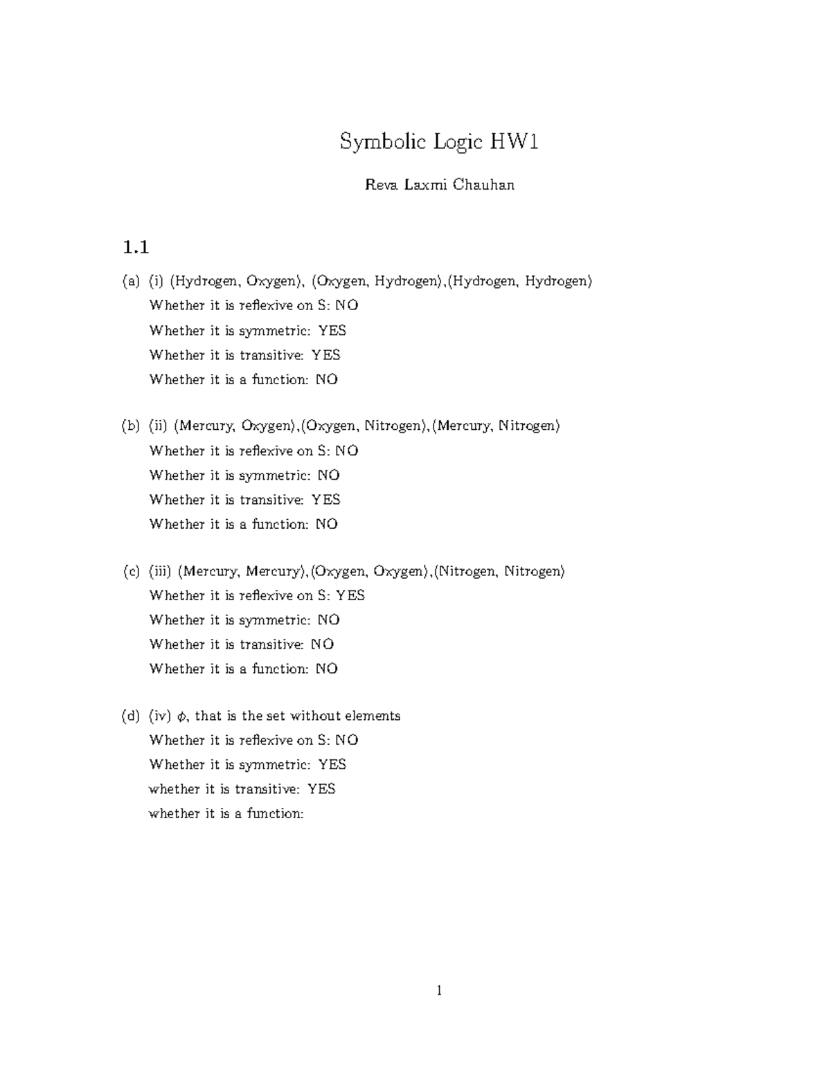 Symbolic Logic HW 1 - Solutions - Symbolic Logic HW Reva Laxmi Chauhan ...