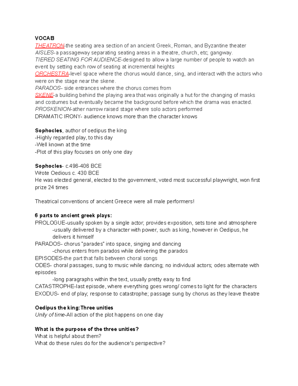 Theatre Notes 09 01 - VOCAB THEATRON-the seating area section of an ...