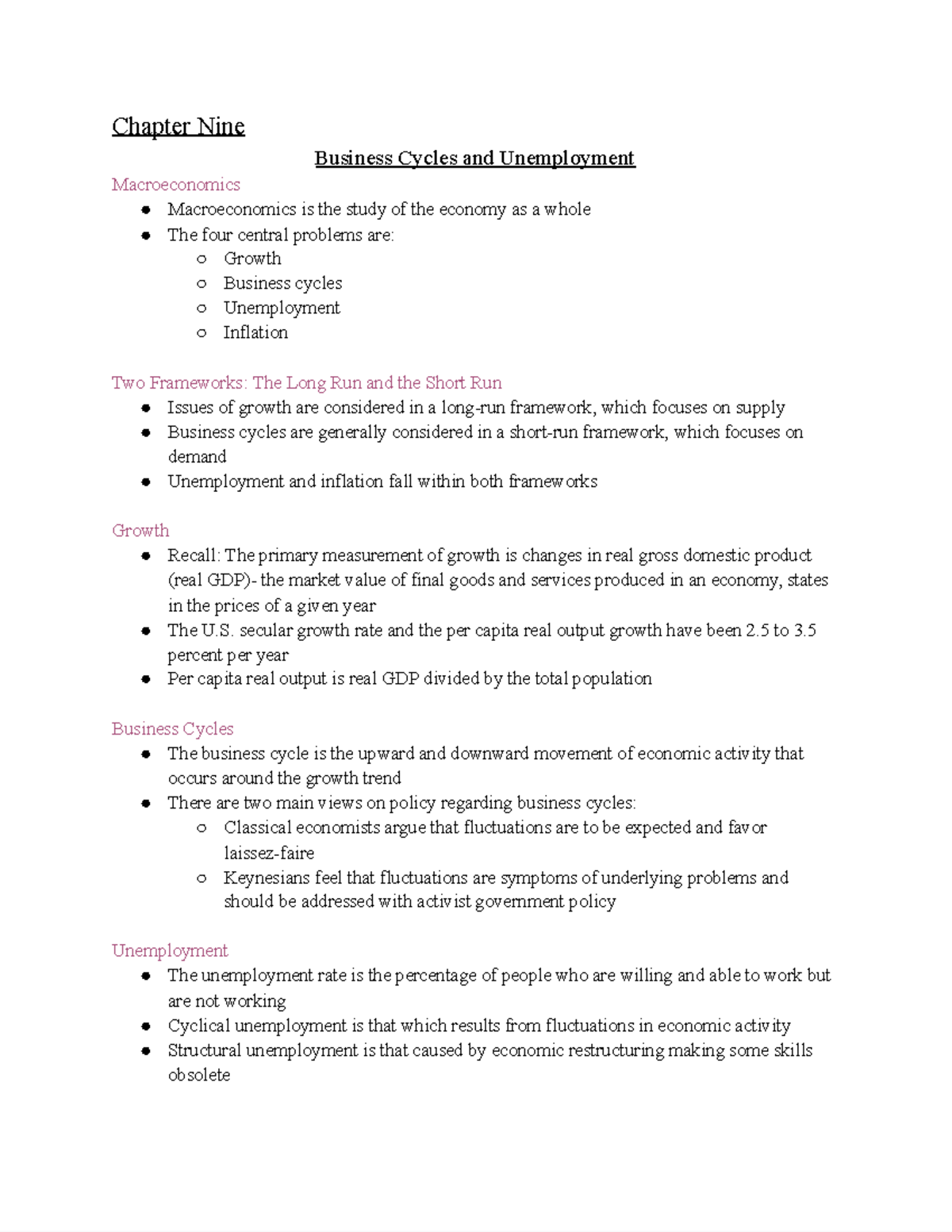 Exam Two - Exam 2 - Chapter Nine Business Cycles and Unemployment ...