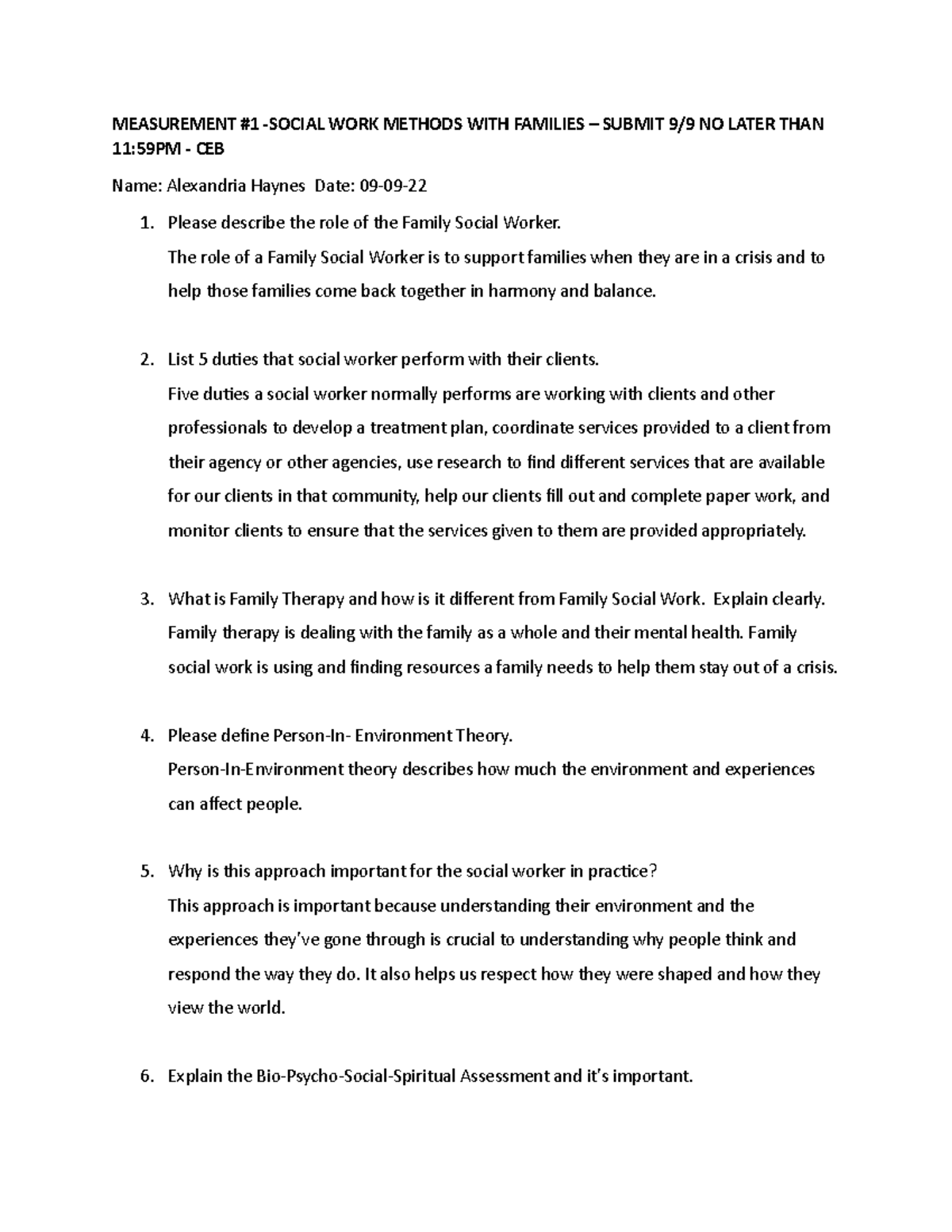 Social Work Methods with Families Mesurement #1[72] - MEASUREMENT #1 ...