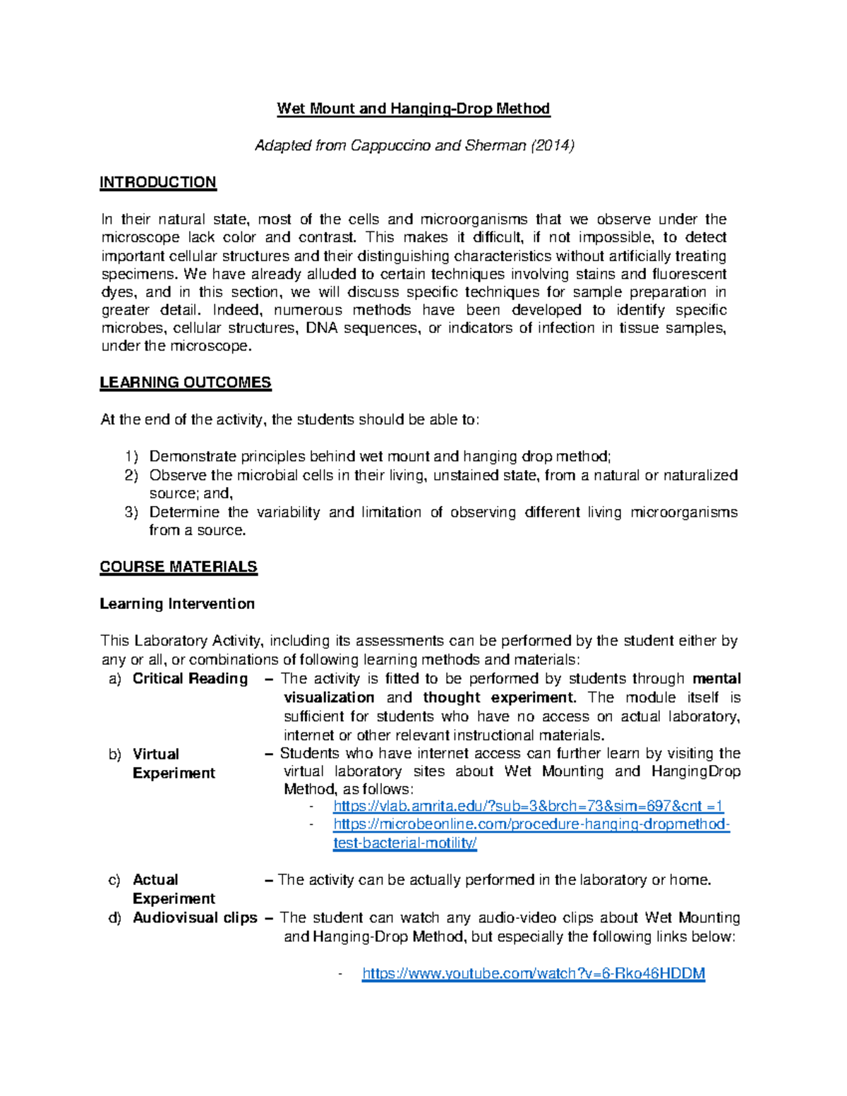 Wet Mount and Hanging Drop Method - Wet Mount and Hanging-Drop Method ...