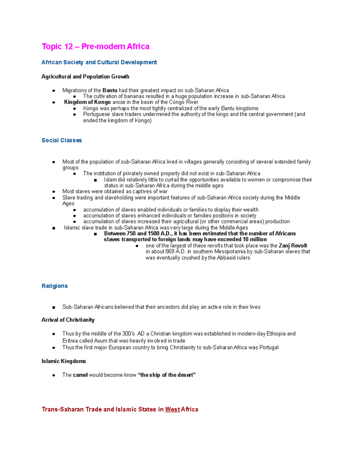 Topic 12 - Pre-Modern Africa - Topic 12 – Pre-modern Africa African ...