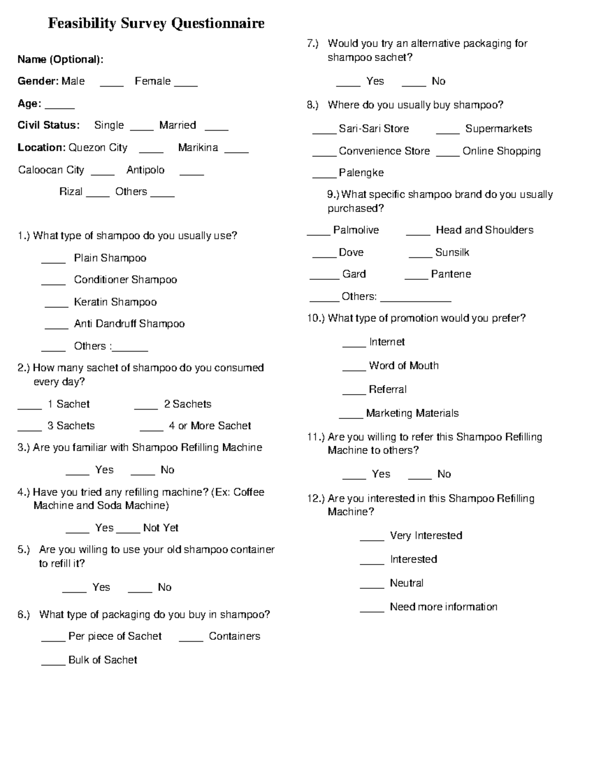 Feasibility-survey compress - Feasibility Survey Questionnaire Name ...
