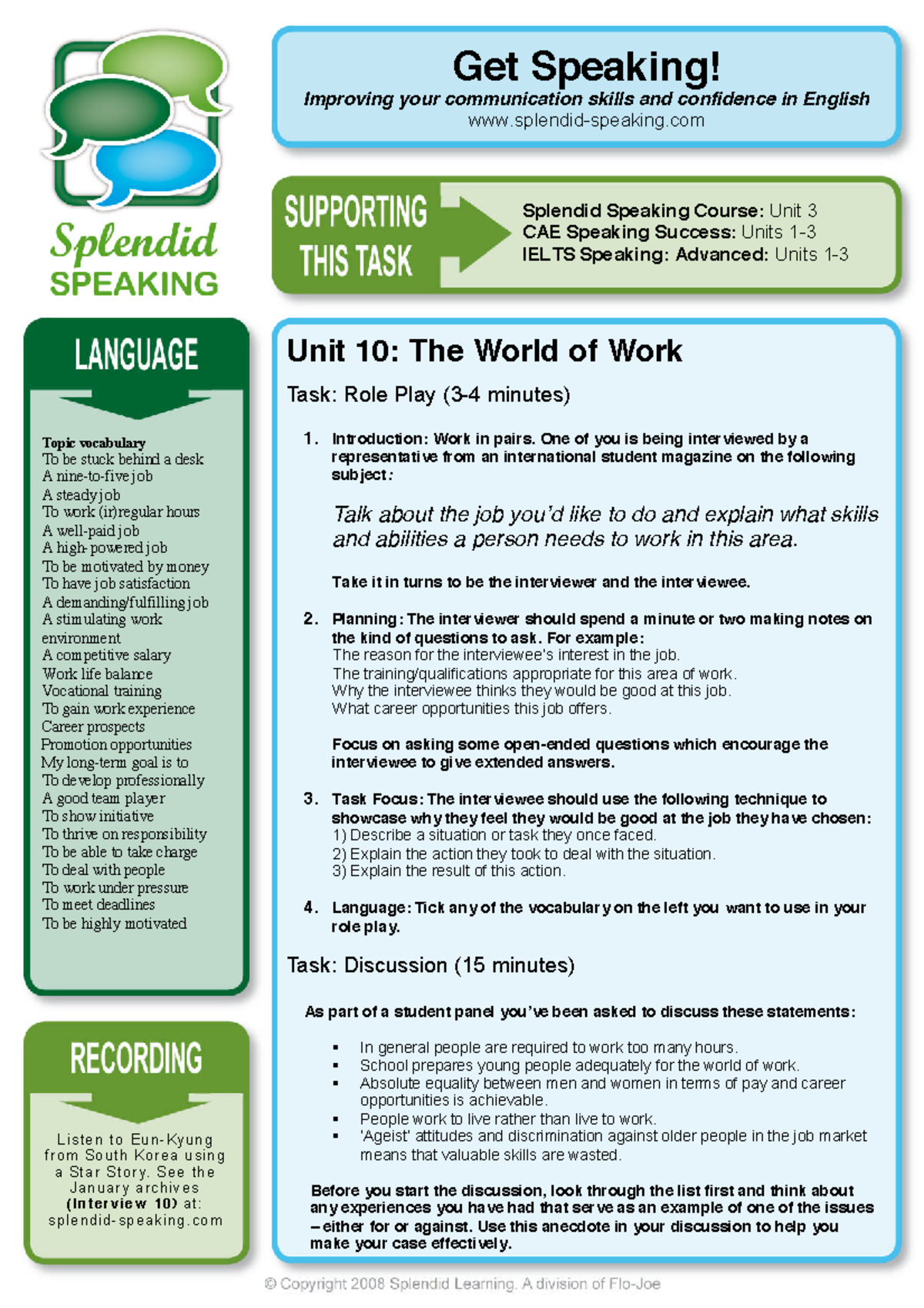 The world of work-splendidspeaking - Get Speaking! Improving your ...
