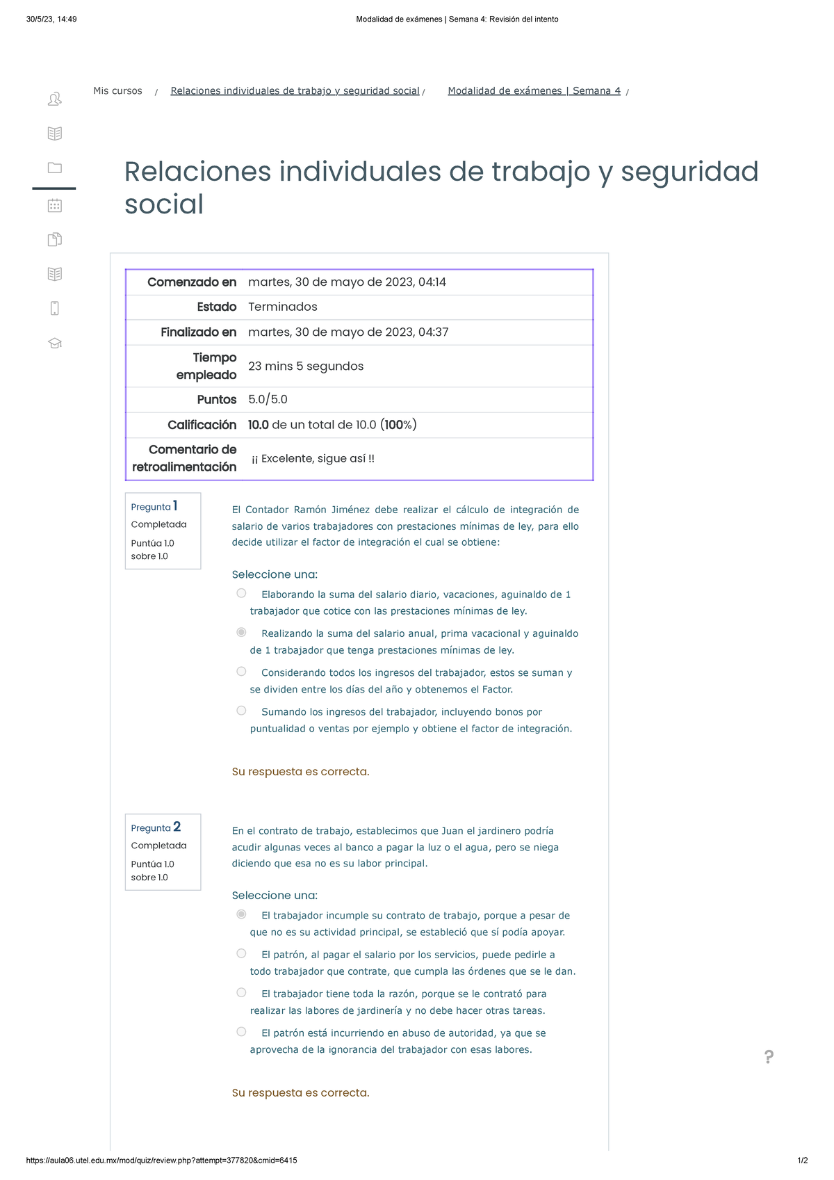 Modalidad de exámenes Semana 4 Relaciones individuales de trabajo y seguridad social - 30/5/23 ...