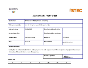 Io T.Assignment 2 frontsheet 2021 - ASSIGNMENT 2 FRONT SHEET Qualification TEC Level 5 HND ...