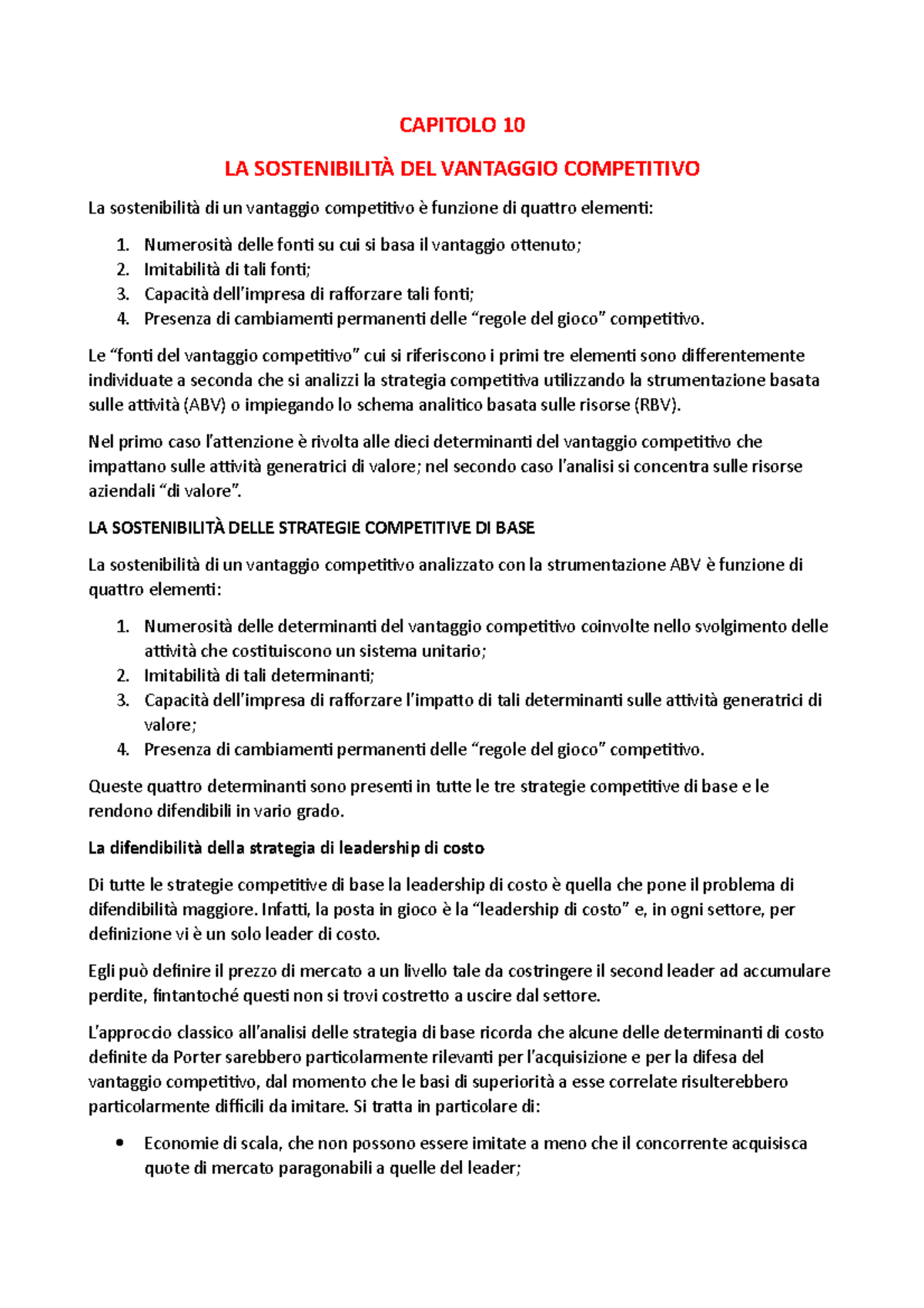 CAP10- La sostenibilità del vantaggio competitivo - CAPITOLO 10 LA DEL ...