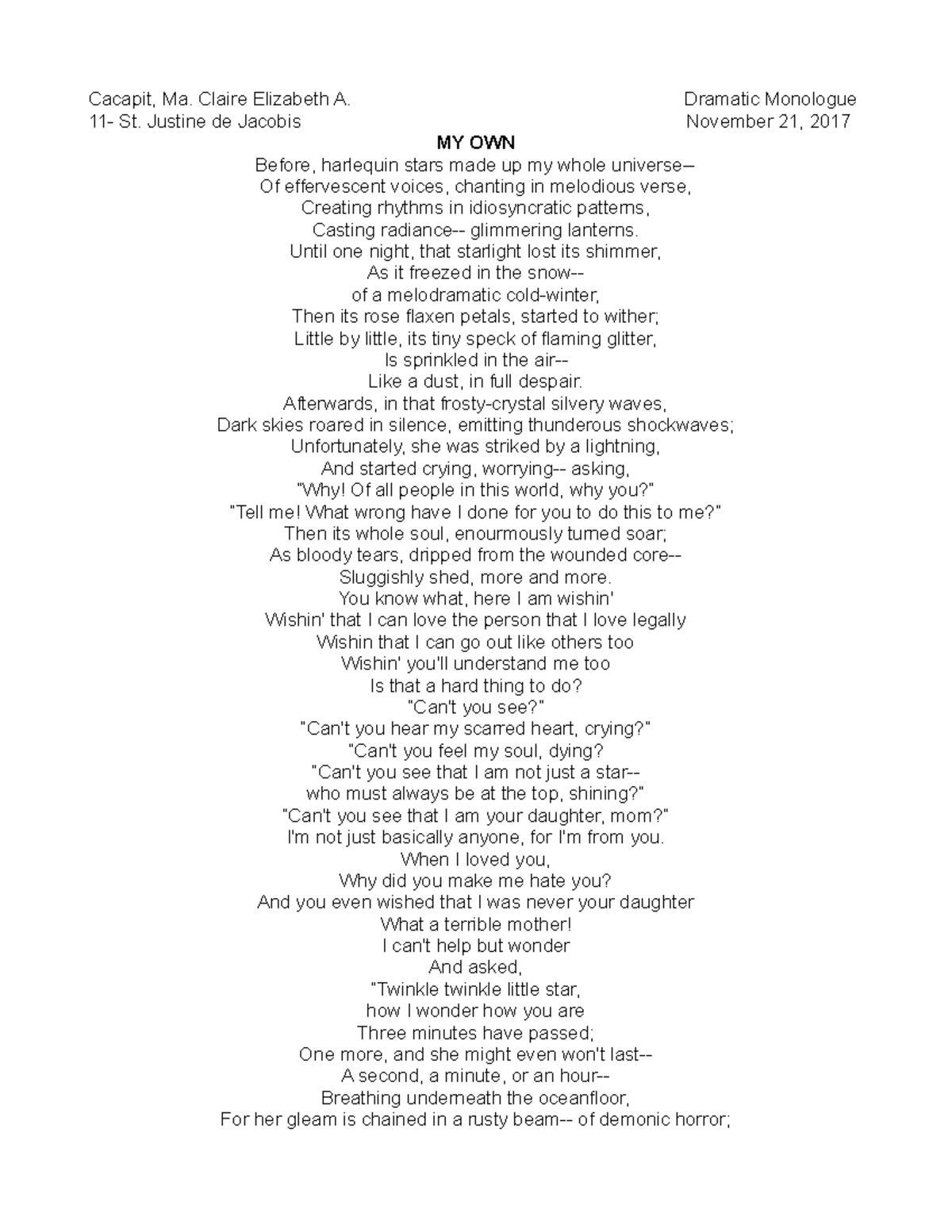 Dramatic Monologue 1 - Literary notes. - Cacapit, Ma. Claire Elizabeth ...