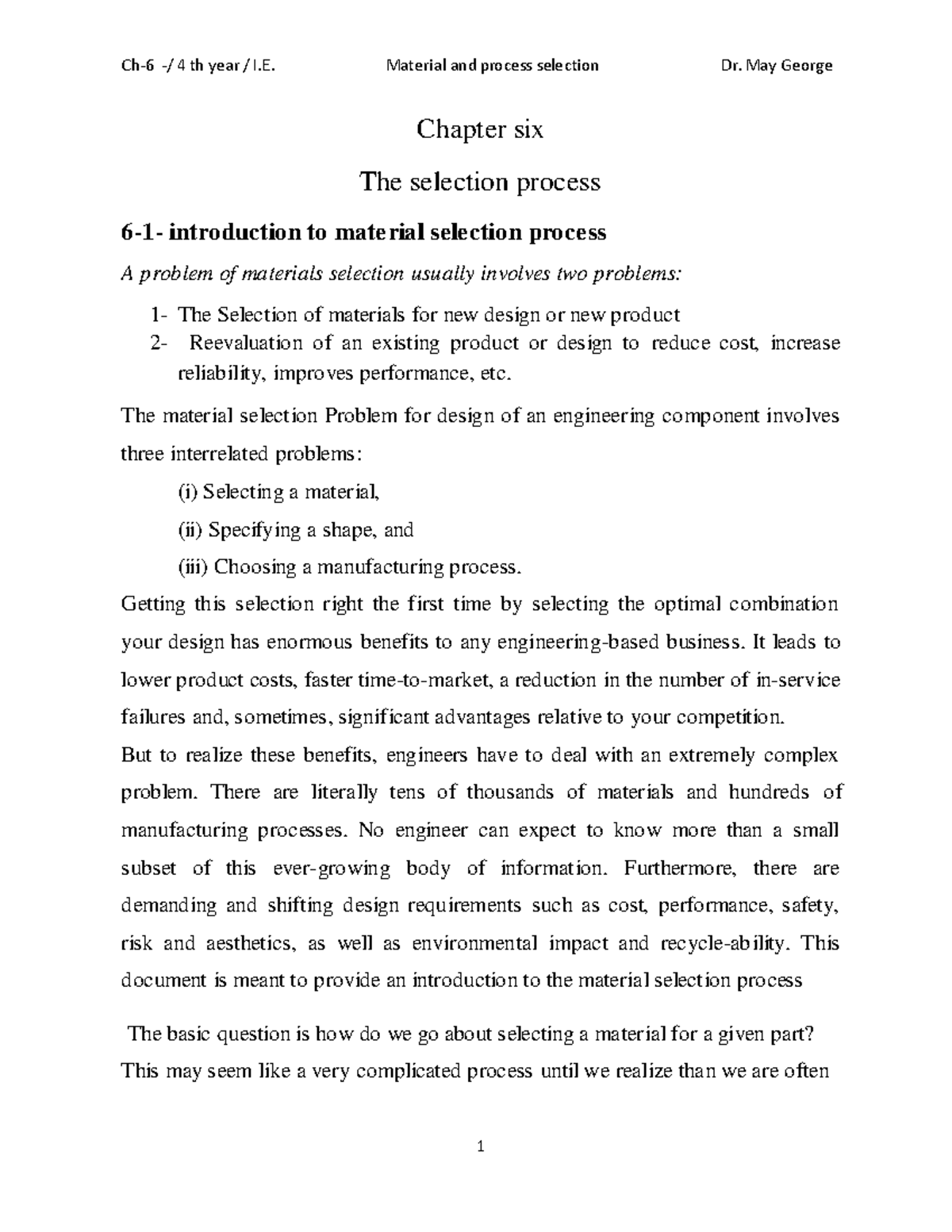 Chapter 6-selection methods - Chapter six The selection process 6-1 ...