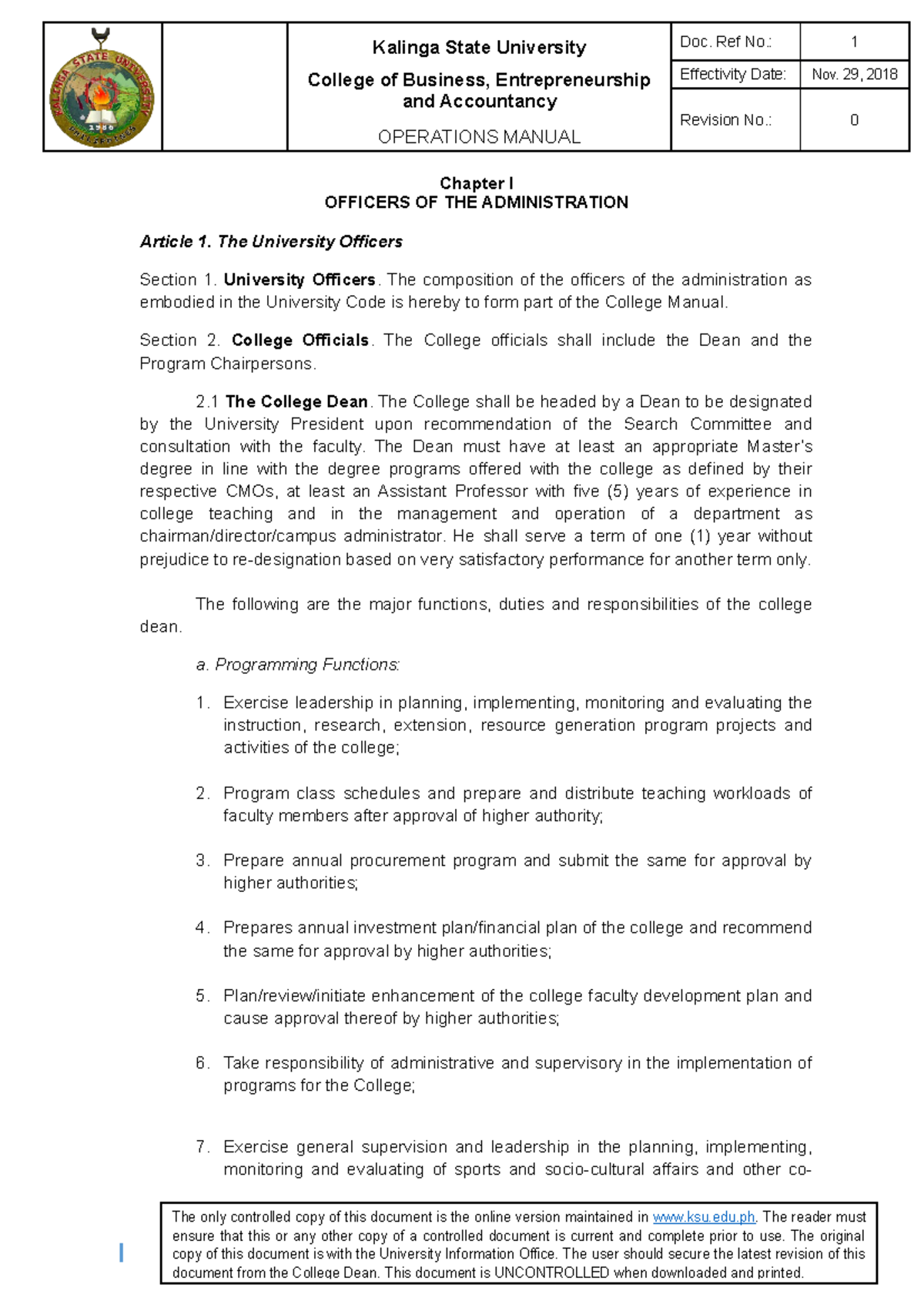 College Manual Final - The only controlled copy of this document is the ...