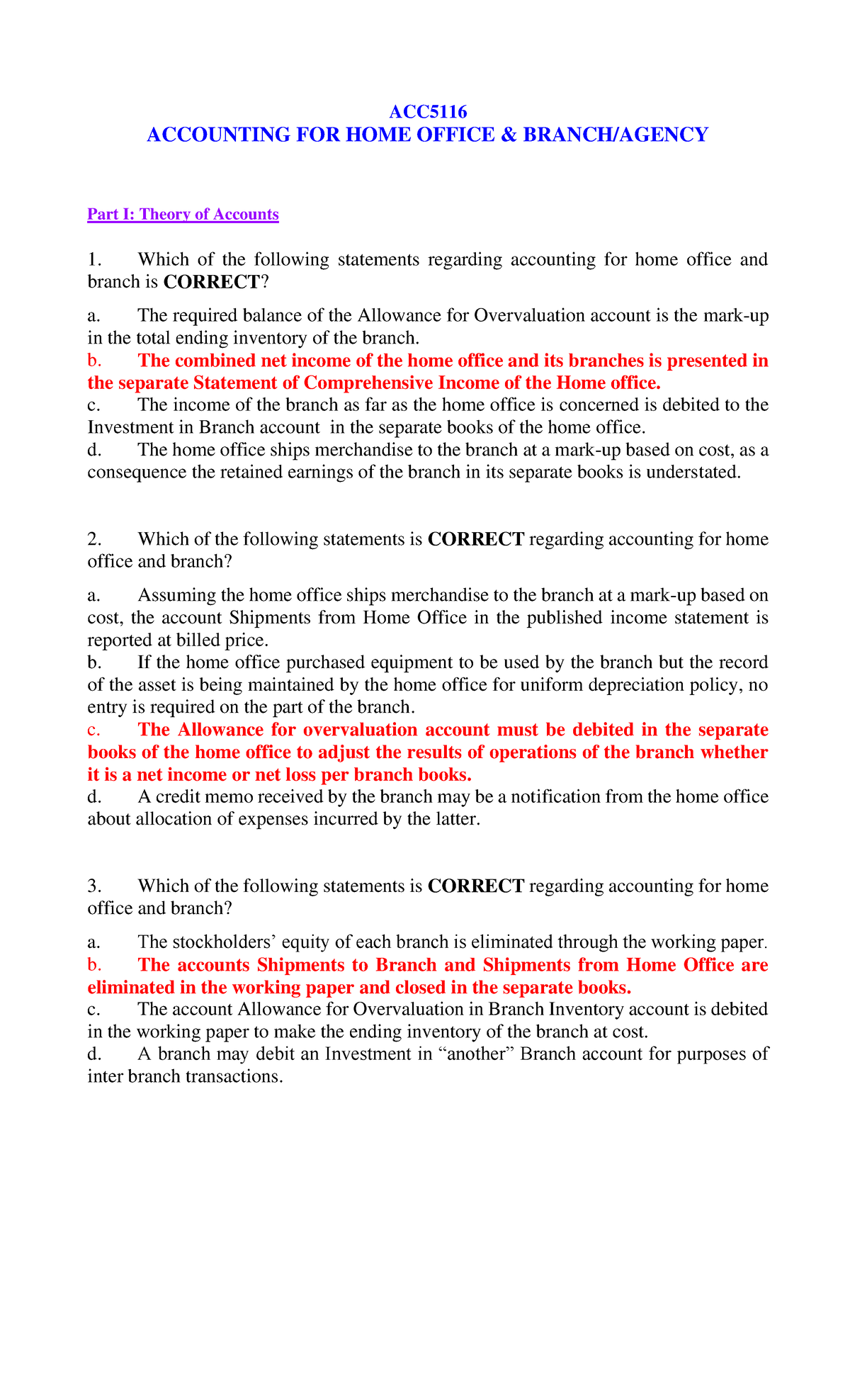 ACC5116 Home Office and Branch Accounting - ACC ACCOUNTING FOR HOME ...