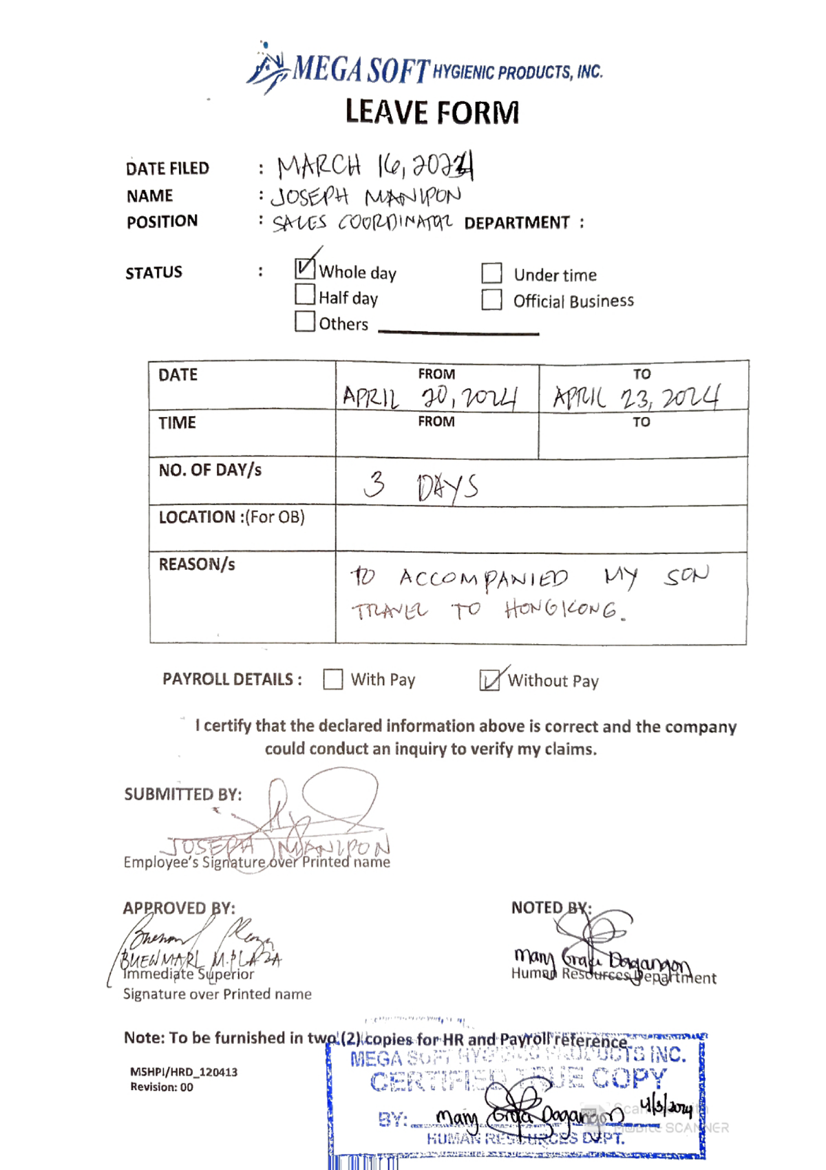 Approved Leave FORM DILG - Philippine Politics and Governance - Studocu