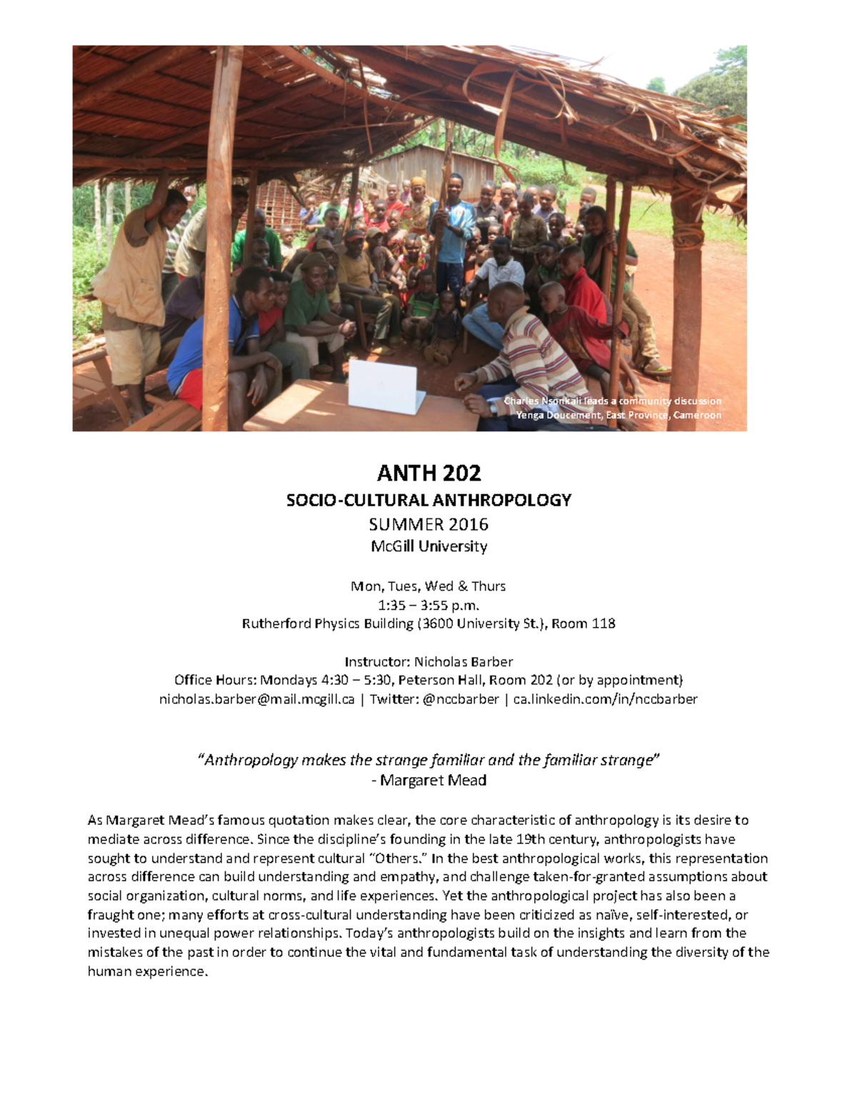 Syllabus Anthropology 202 Socio Cultural - ANTH 202 SOCIO-CULTURAL ...