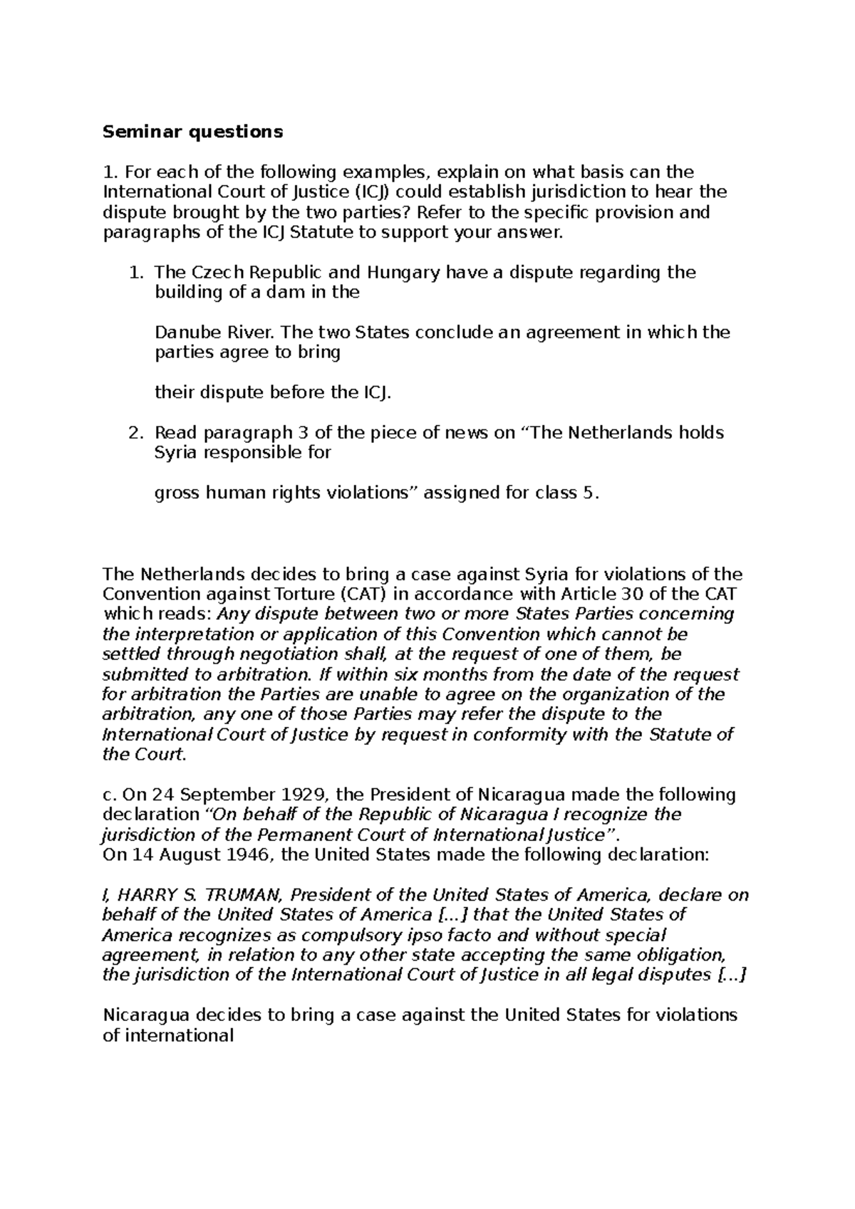 Seminar questions week 6 - Seminar questions For each of the following ...