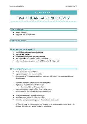 Organisering og ledelse - raske notater - ORL1000 - USN - Studocu