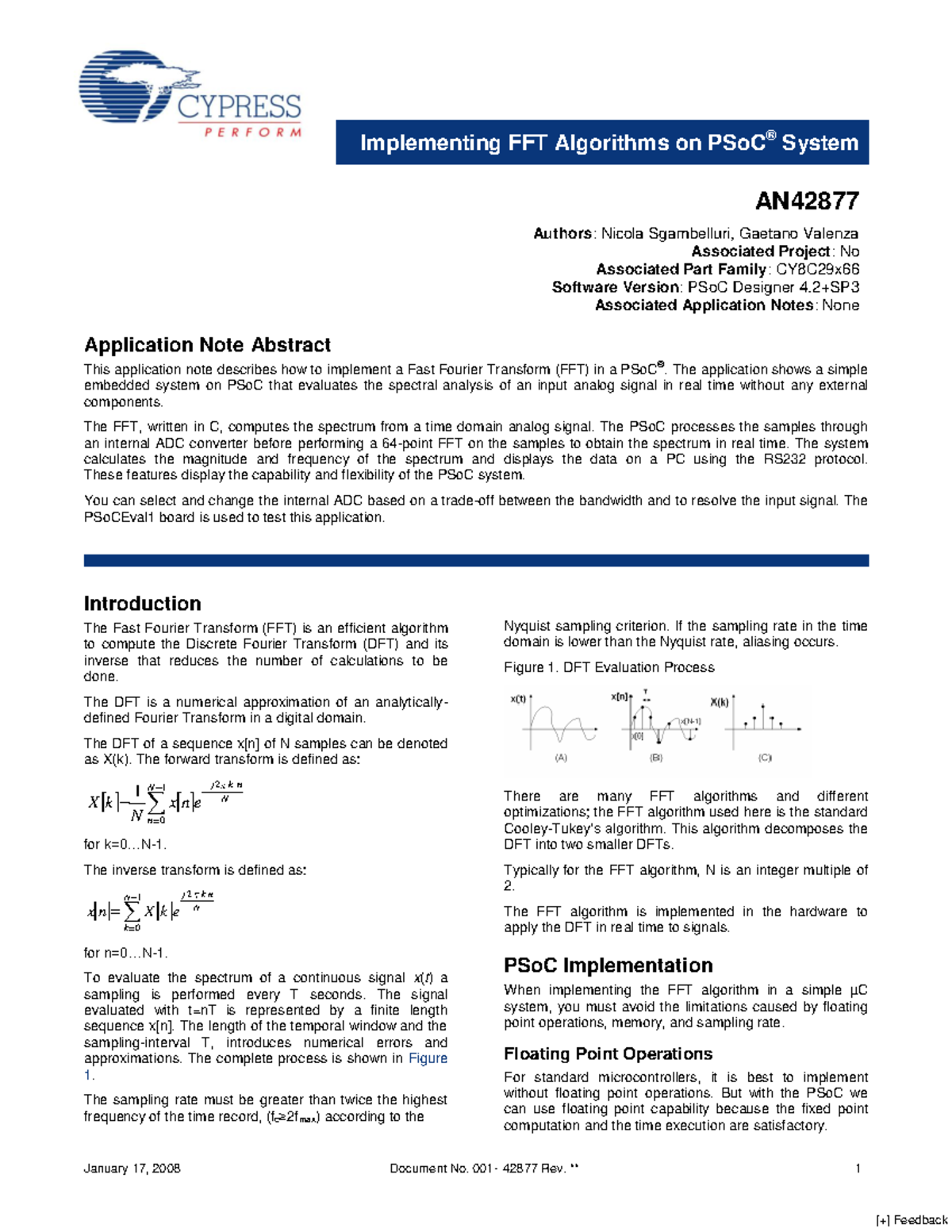 FFT con psoc - Implementing FFT Algorithms on PSoC ® System January 17, 2008 Document No. 001 ...