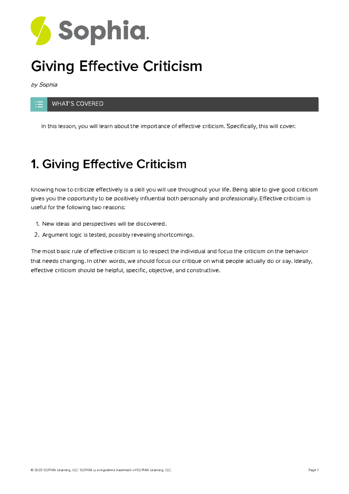 Giving effective criticism 2 - COMM 210 - Studocu