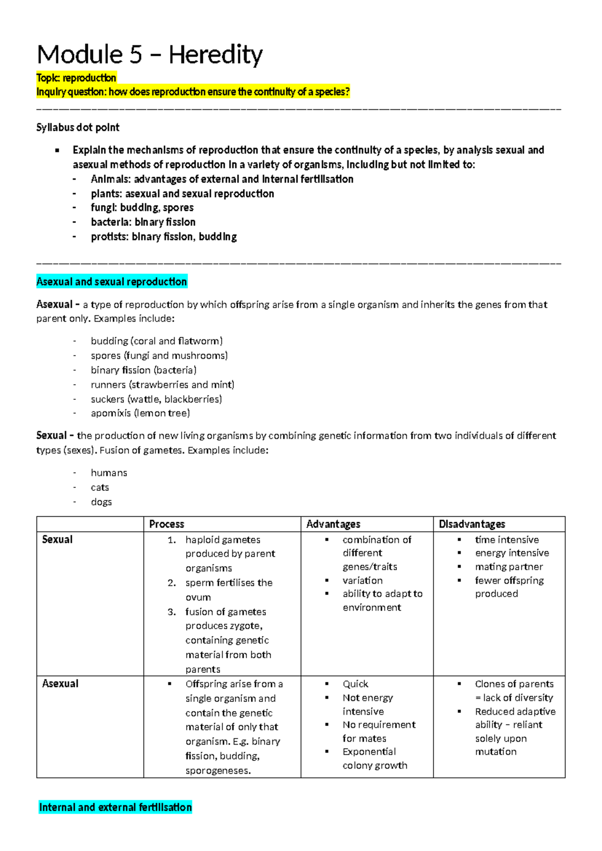 Module 5 Heredity Notes Module 5 Heredity Topic Reproduction Inquiry Question How Does