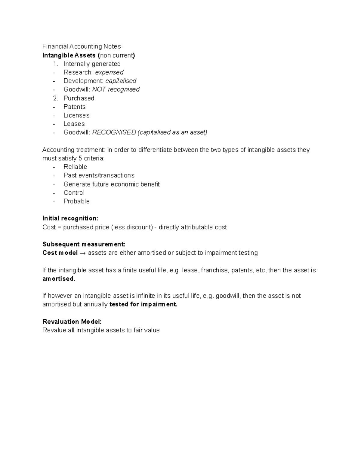 ACCT2542 notes - Financial Accounting Notes - Intangible Assets ( non ...