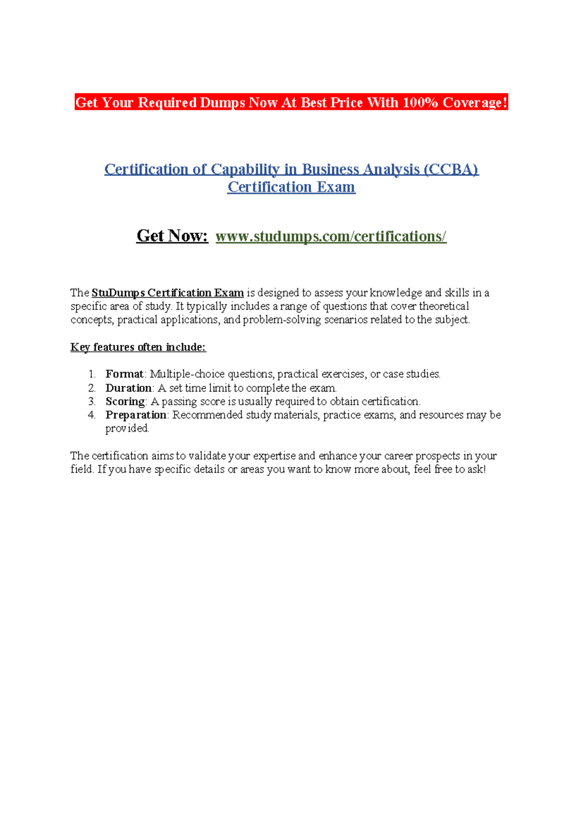 Certification of Capability in Business Analysis (CCBA) Certification ...
