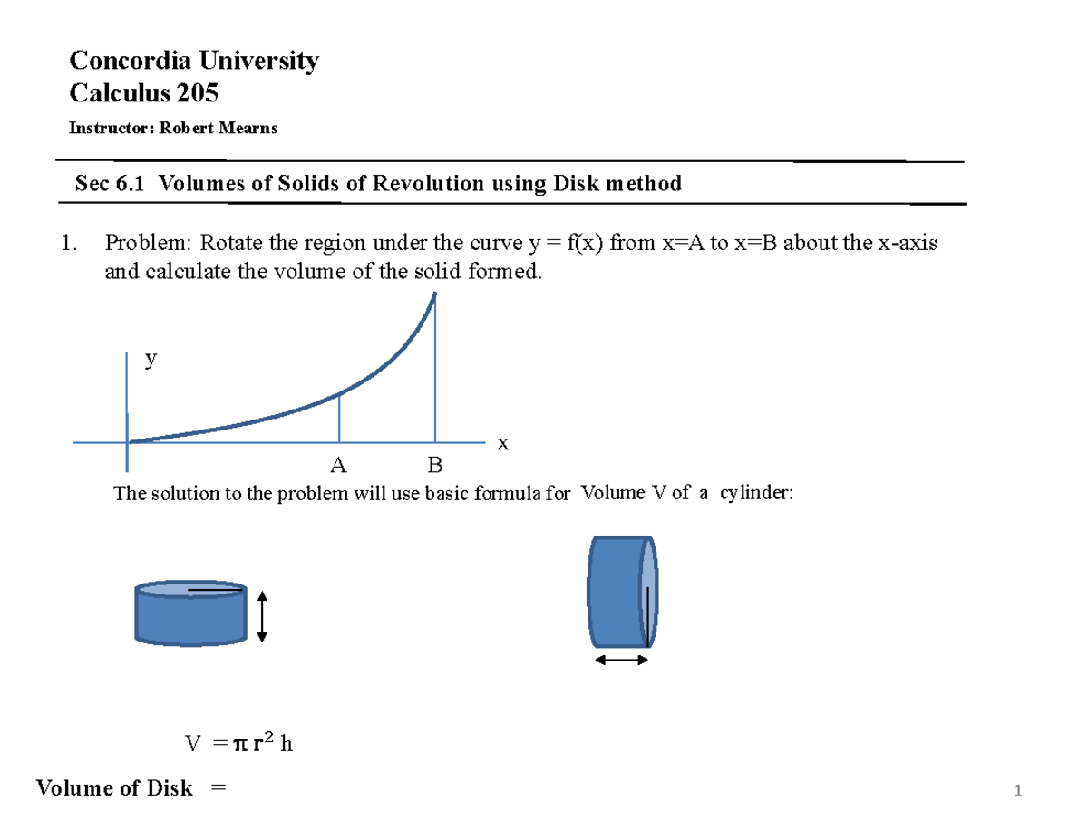 Note Outline Sec 6.1 Volumes by Disk method-3 - Problem: Rotate the ...