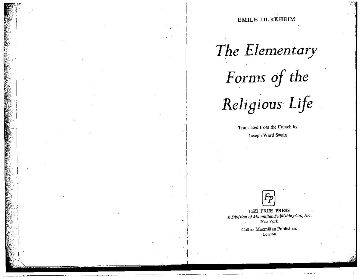 Durkheim - Elementary Forms (Totemism) - EMILE DURKHEIM The Elementary ...