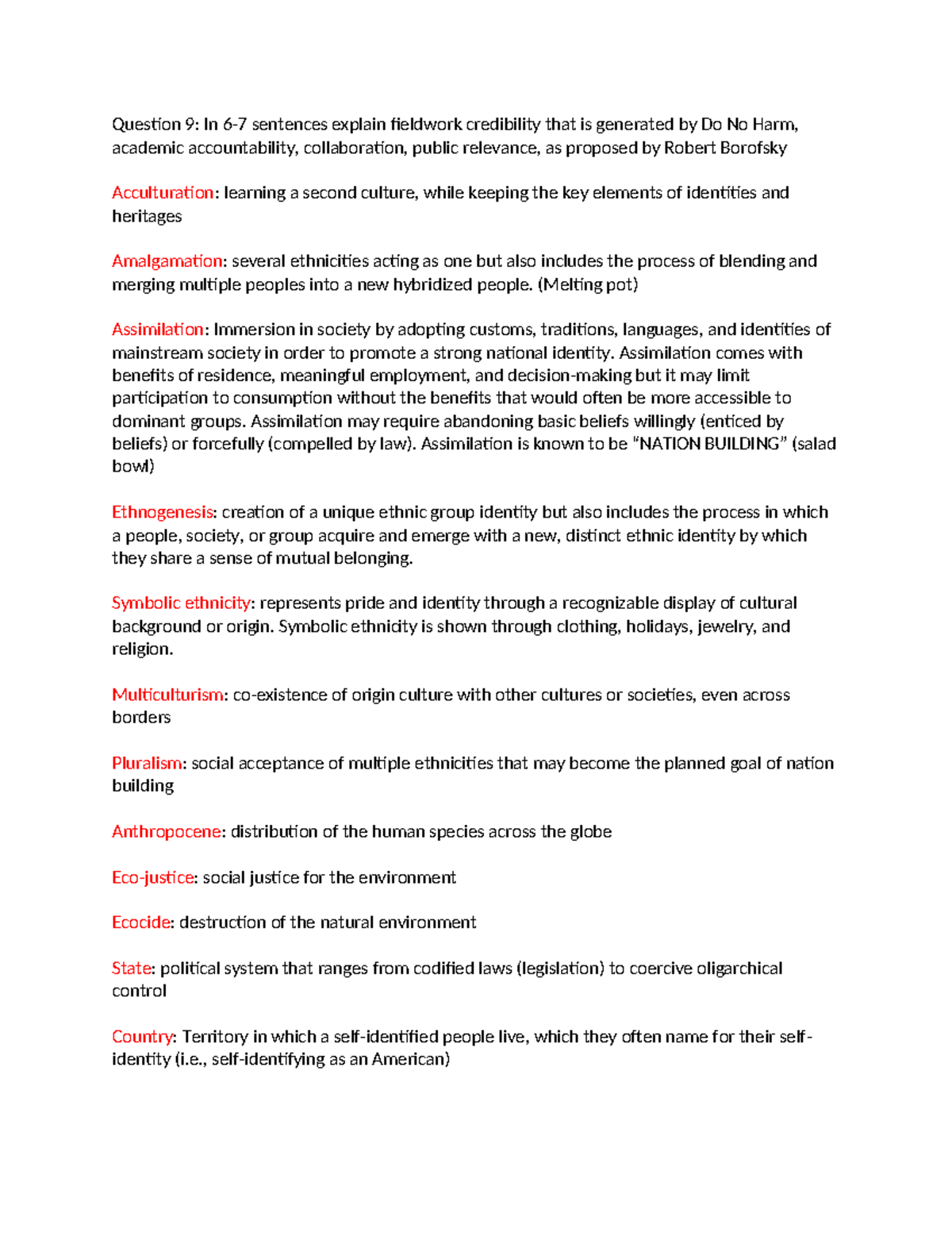 Anthropology Study Guide Exam #2 - Question 9: In 6-7 sentences explain ...