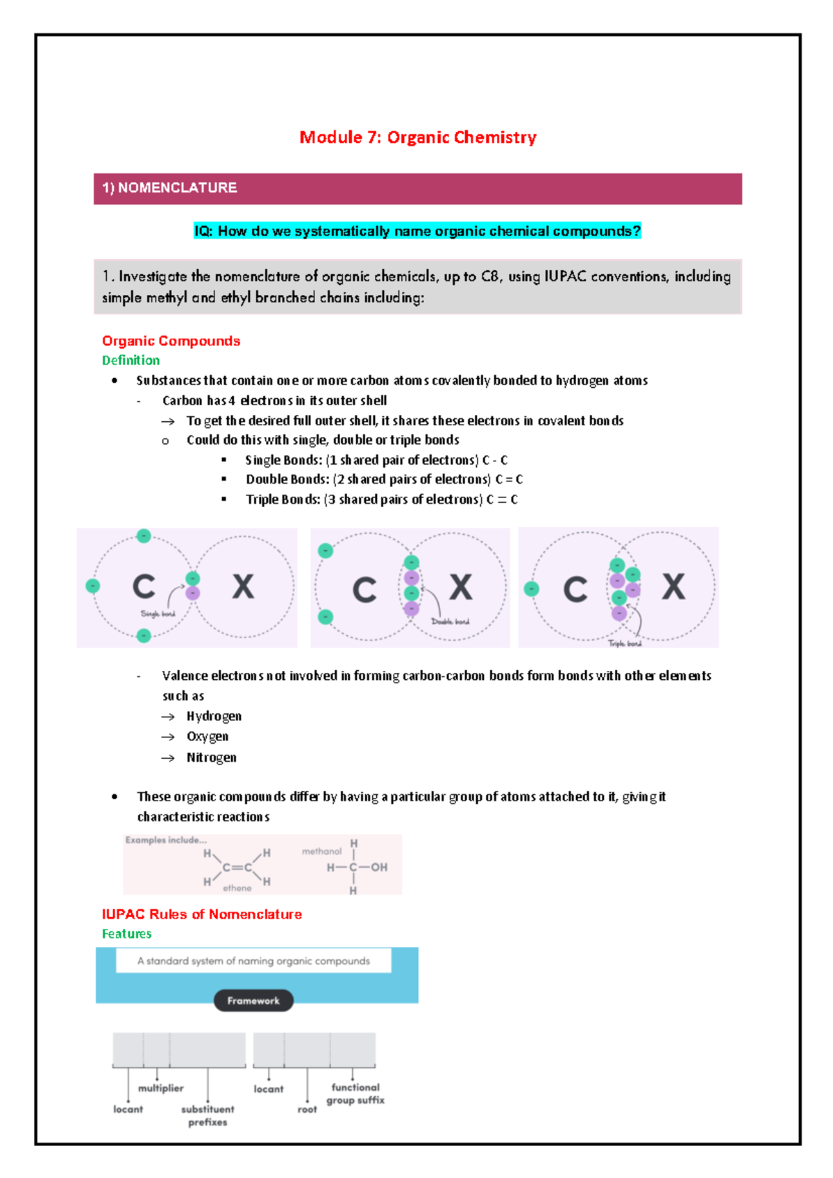 Module 7 - Organic Chemistry Summary Notes - Module 7: Organic ...