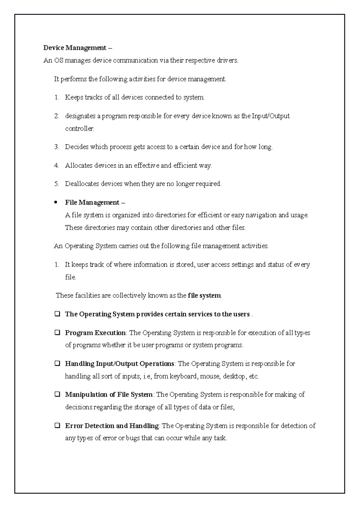 Os2 - Operating system details - Device Management – An OS manages ...