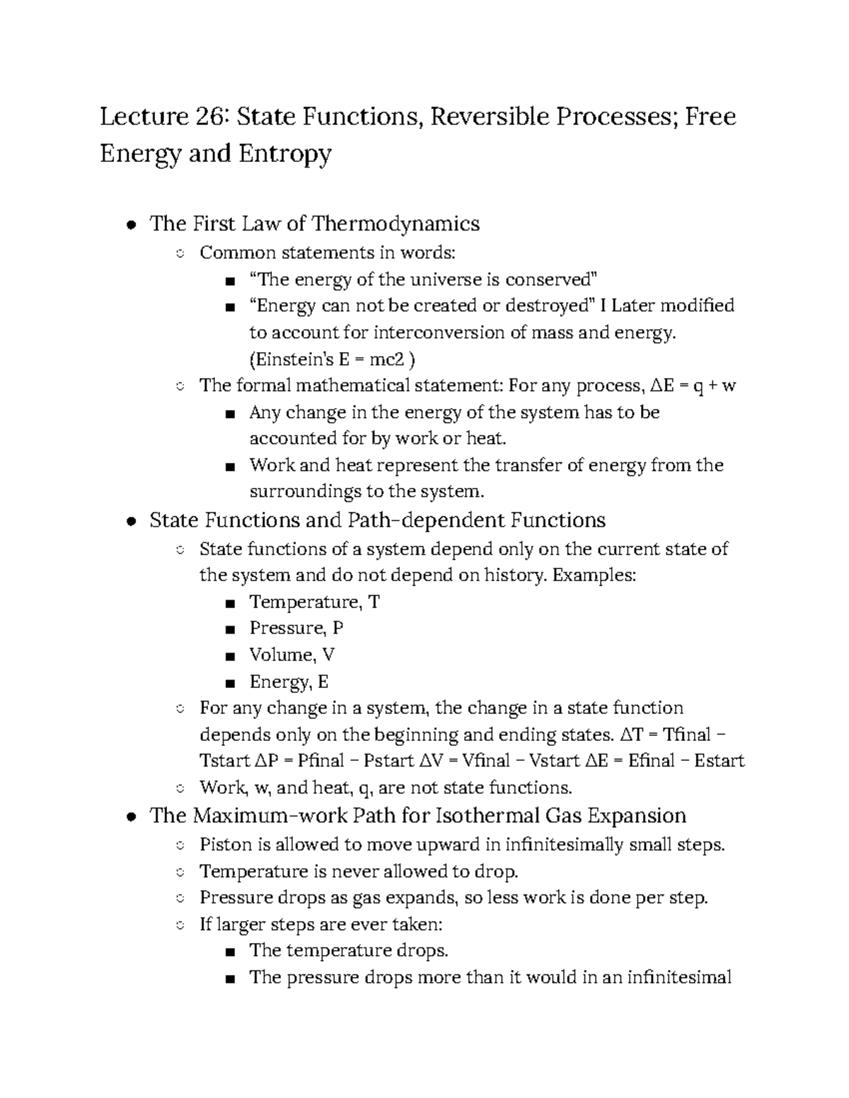 Biology 3550 Notes Lecture 26 11 4 - Lecture 26 State Functions ...