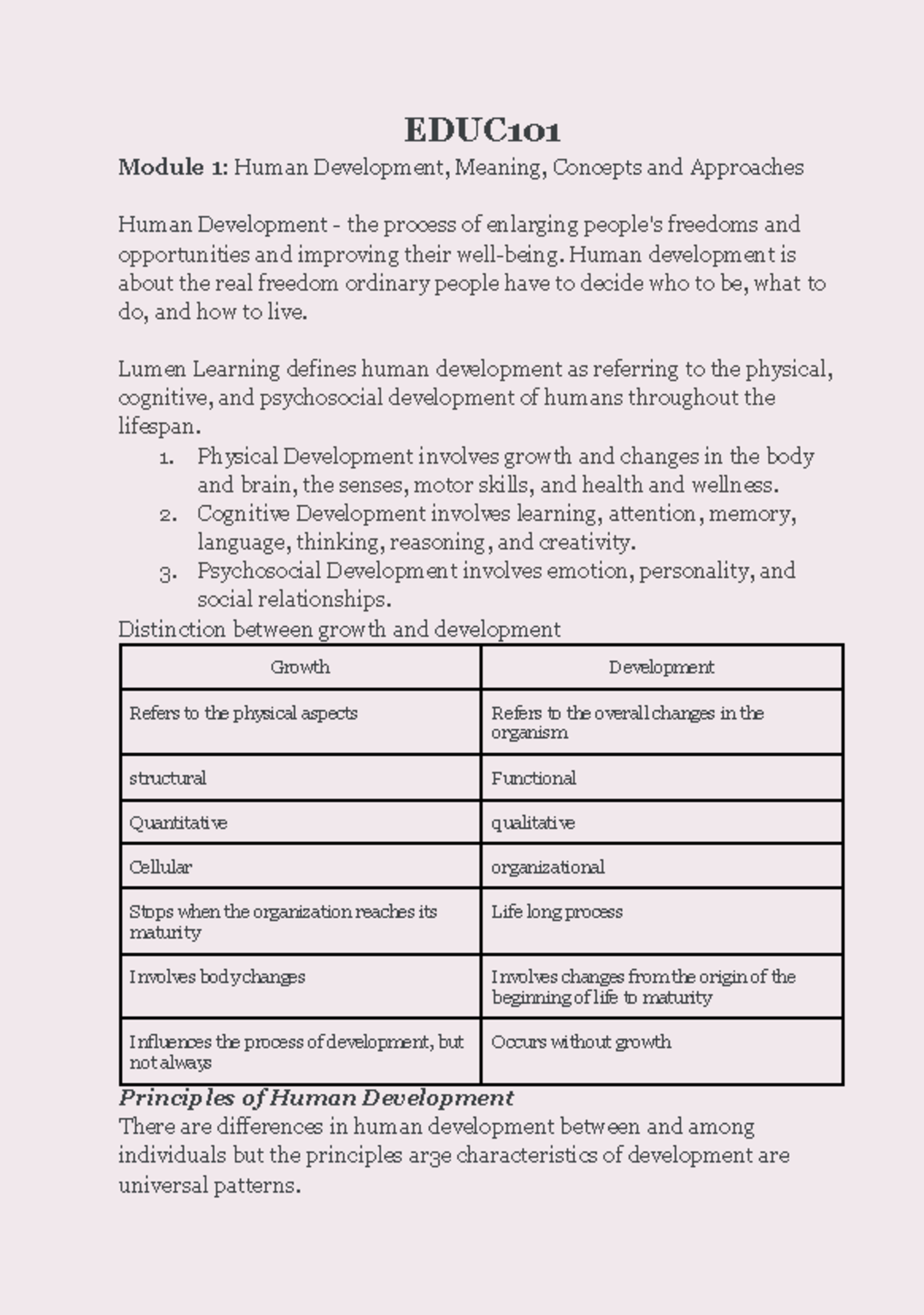 Ed101 - notes - EDUC Module 1: Human Development, Meaning, Concepts and ...