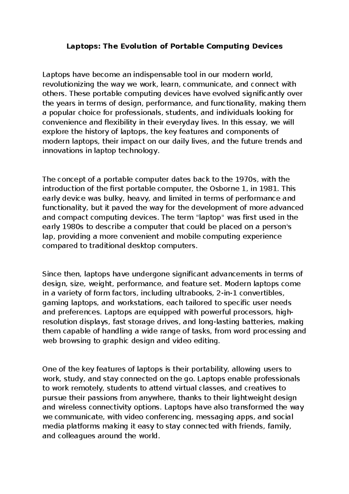 Laptops The Evolution of Portable Computing Devices - These portable ...