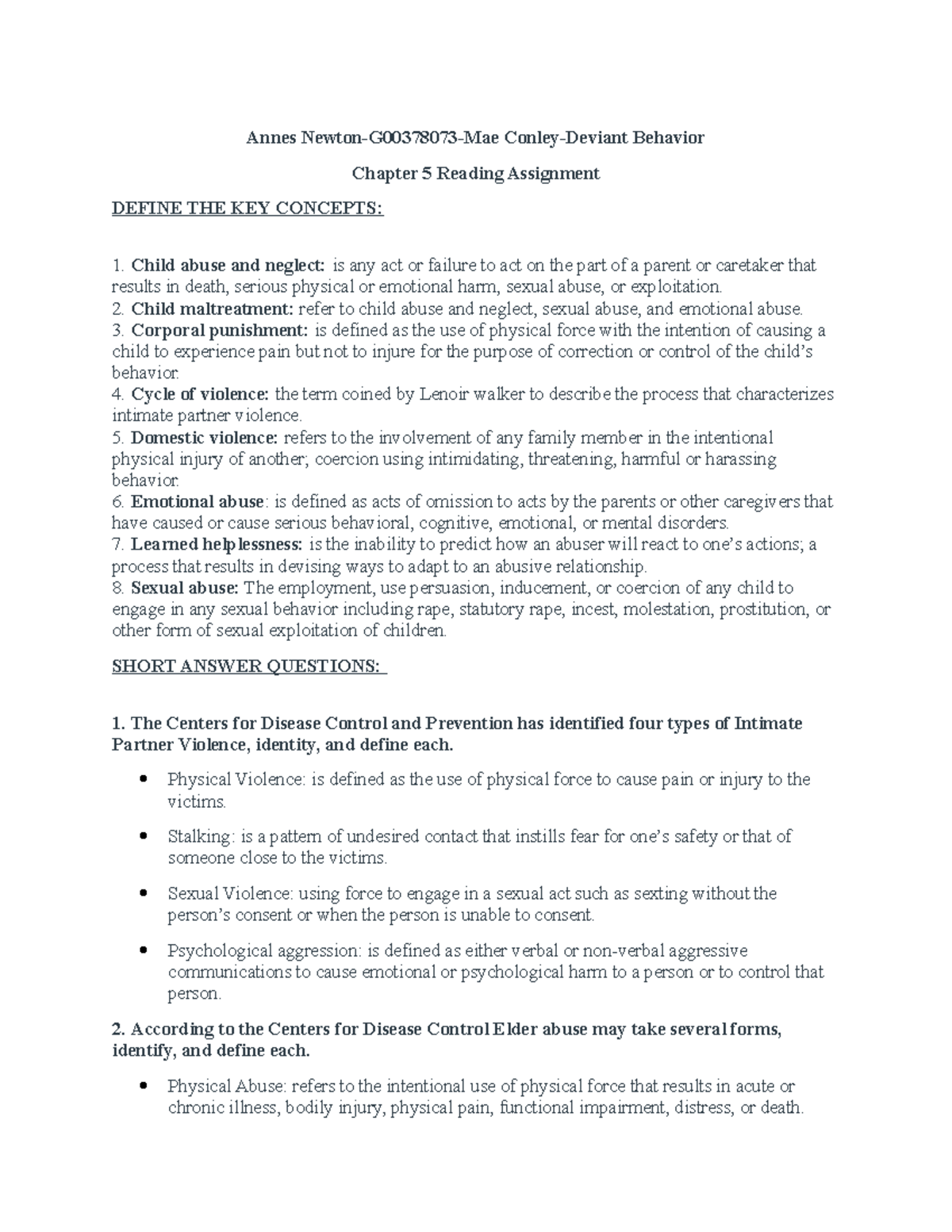 Deviant Behavior Chapter 5 Reading Assignment - Annes Newton-G00378073-Mae Conley-Deviant ...