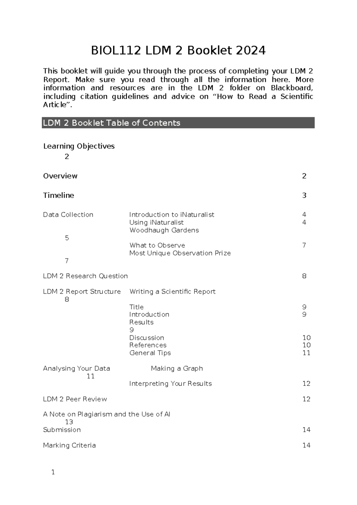 LDM 2 guidelines 2024 Final(2) - BIOL112 LDM 2 Booklet 2024 This booklet will guide you through ...