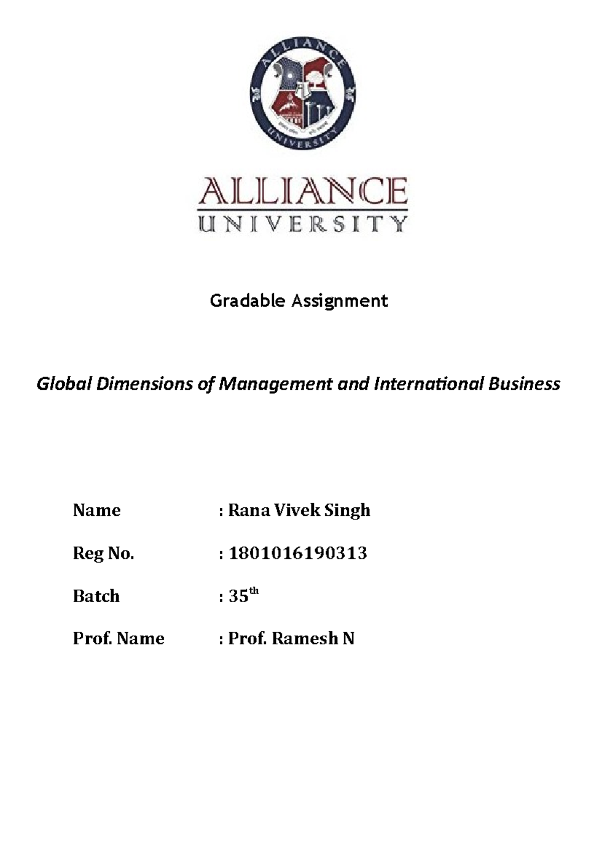 GDIB Assignment - Gradable Assignment Global Dimensions of Management ...