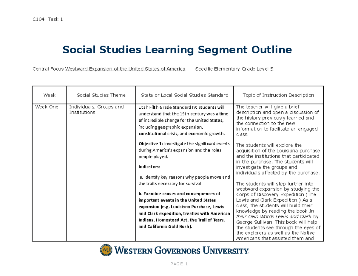 C104 Social Studies Karena Garfield Part 1 - C104: Task 1 Social ...