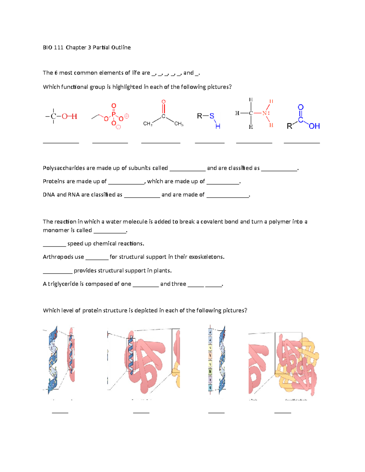 BIO 111 Ch3 Partial Outline - BIO 111 Chapter 3 Parial Outline The 6 ...
