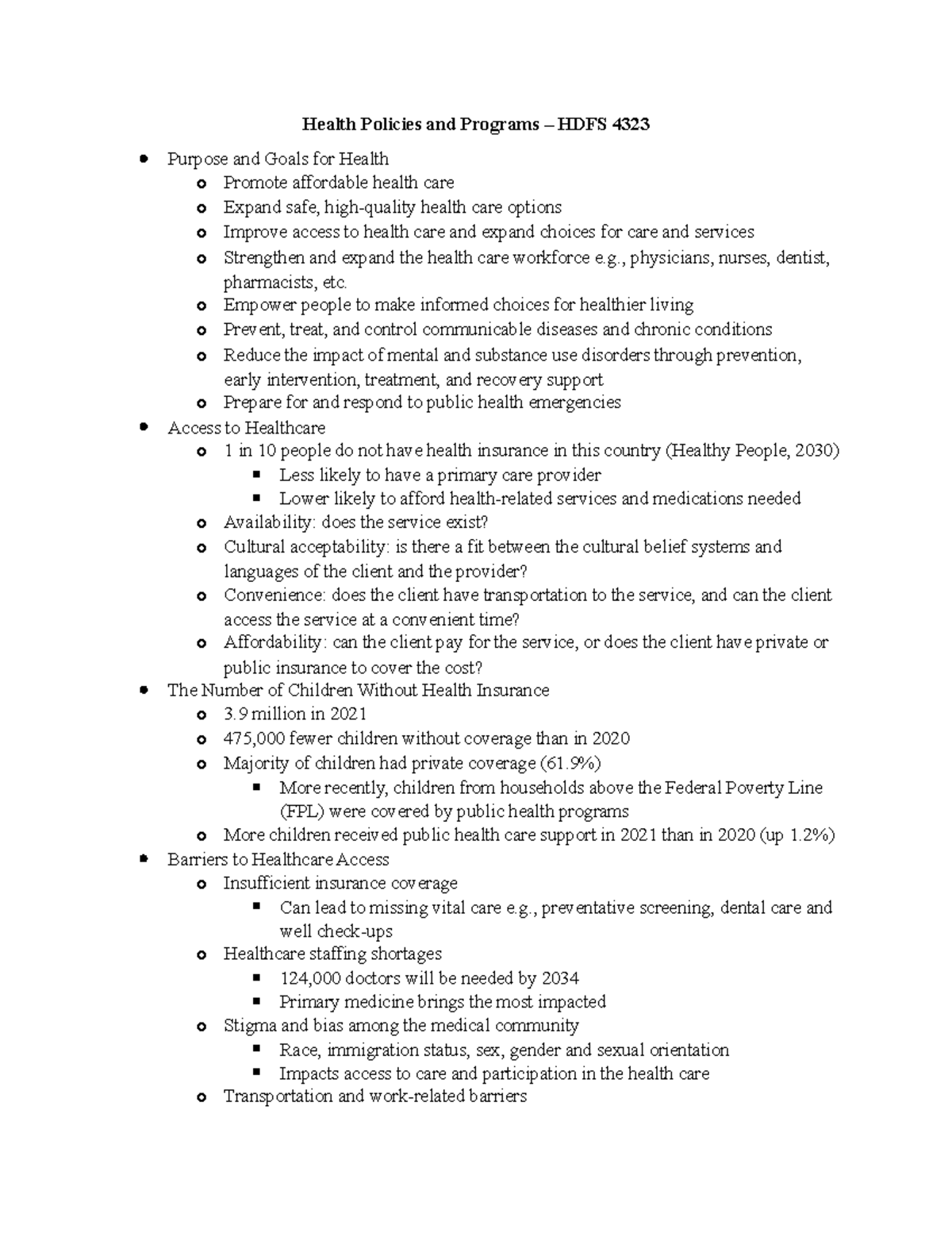 Health Policies and Programs – HDFS 4323 - Health Policies and Programs ...