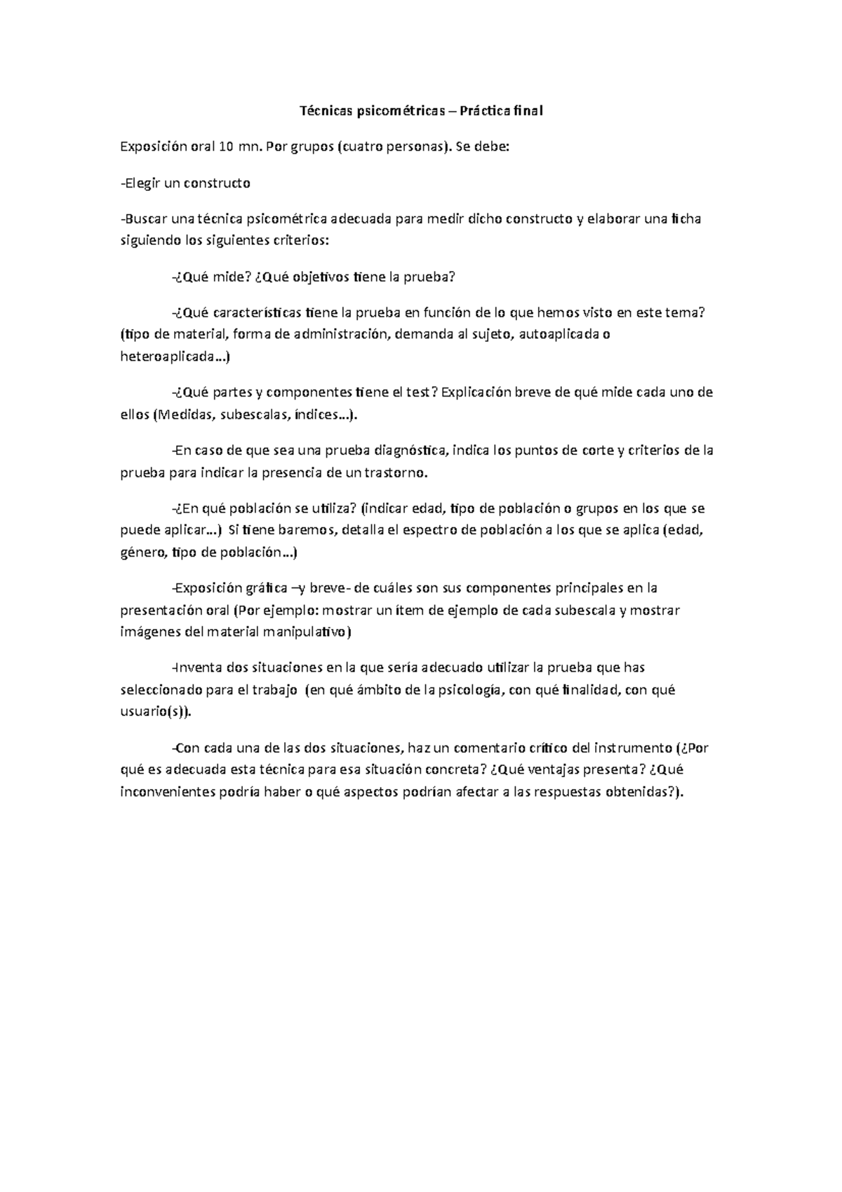 Practica final definitiva - Técnicas psicométricas – Práctica final Exposición oral 10 mn. Por ...