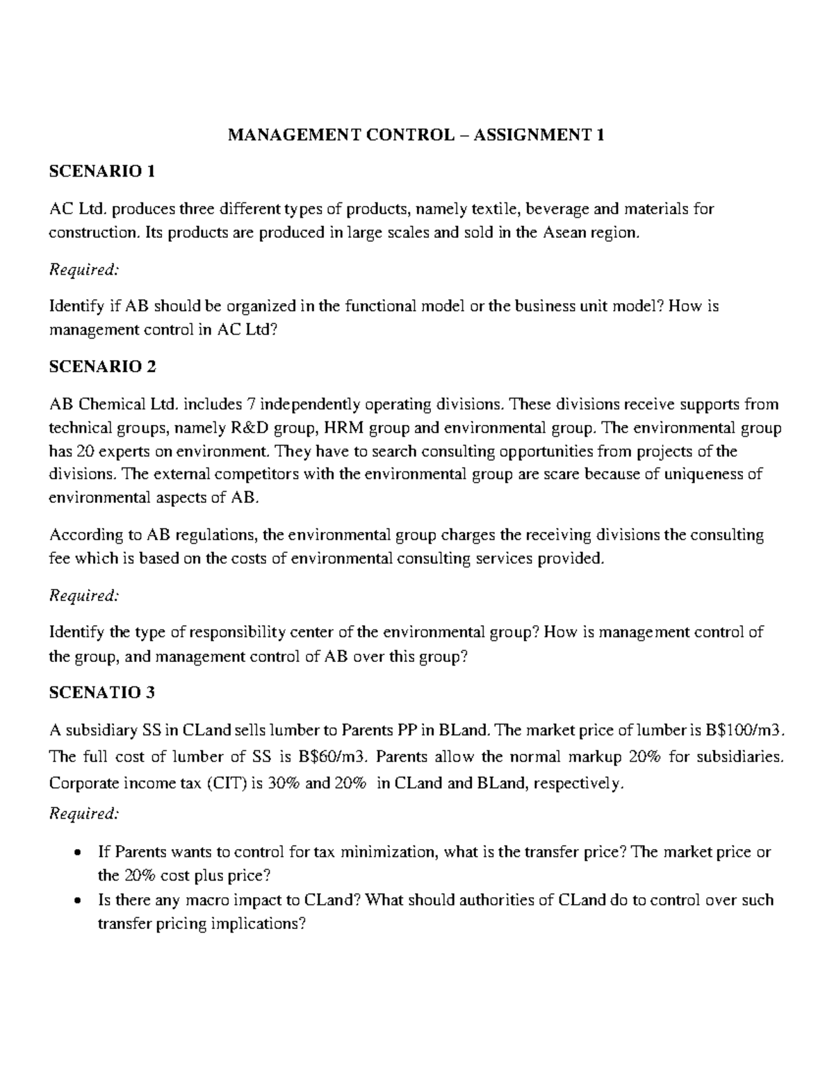 A1 MC - ...... - Management Control - NEU - Studocu